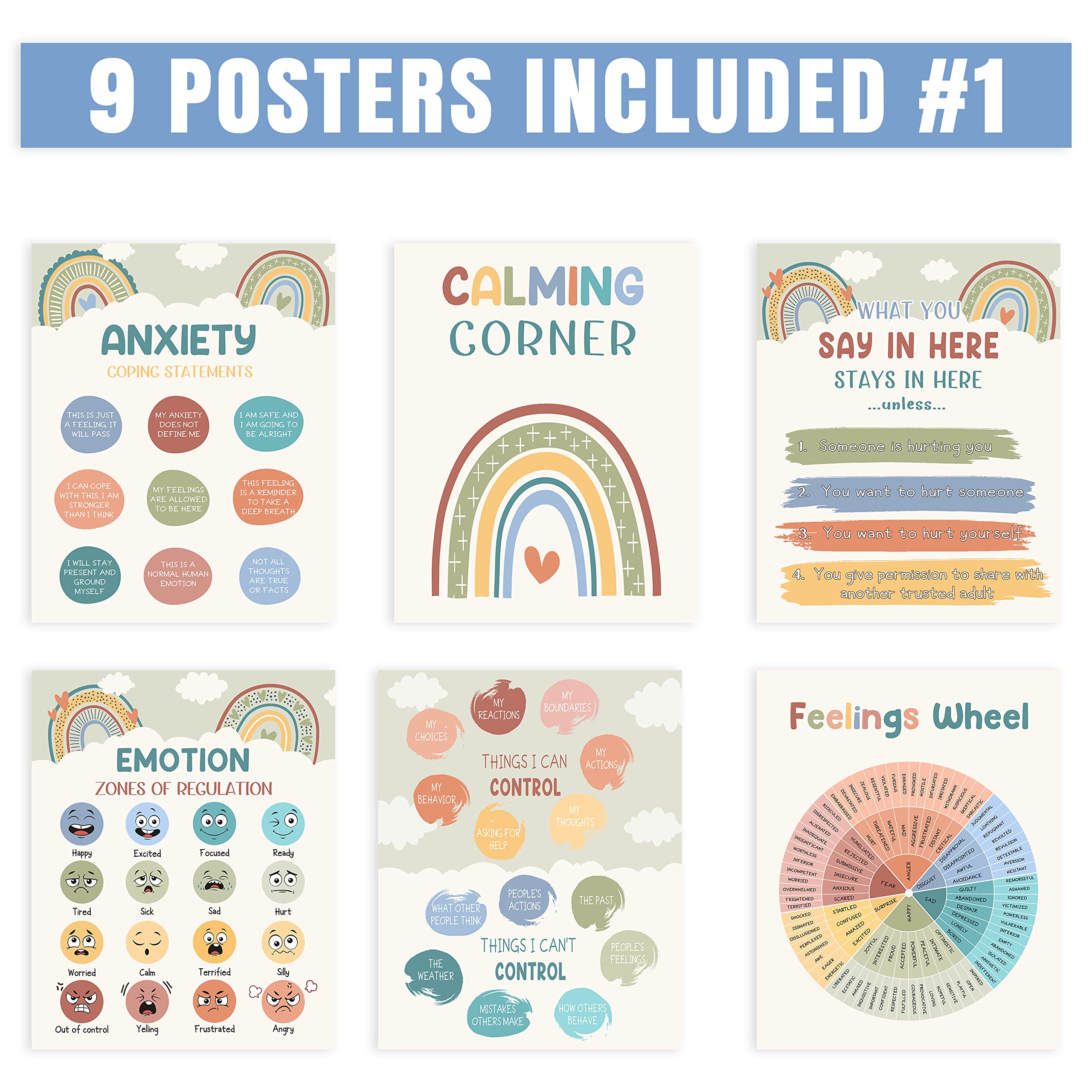 Mua 9 Calming Corner Mental Health Posters (12"x15"), Feelings Chart ...