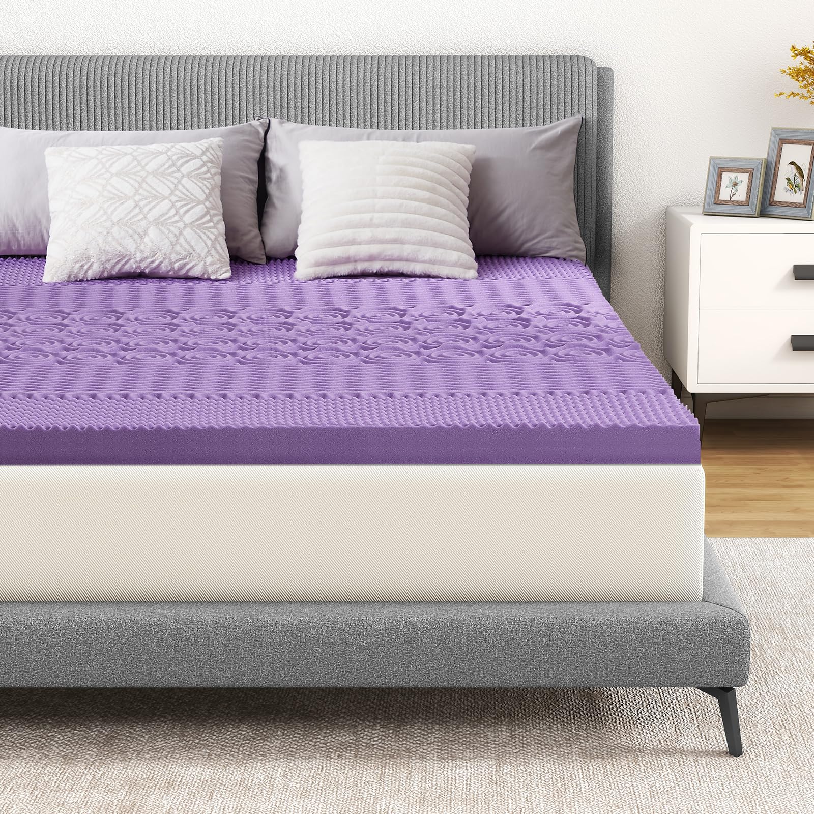 Airdown 2 Inch 5-Zone Gel Infused Memory Foam Mattress Topper Full Size ...