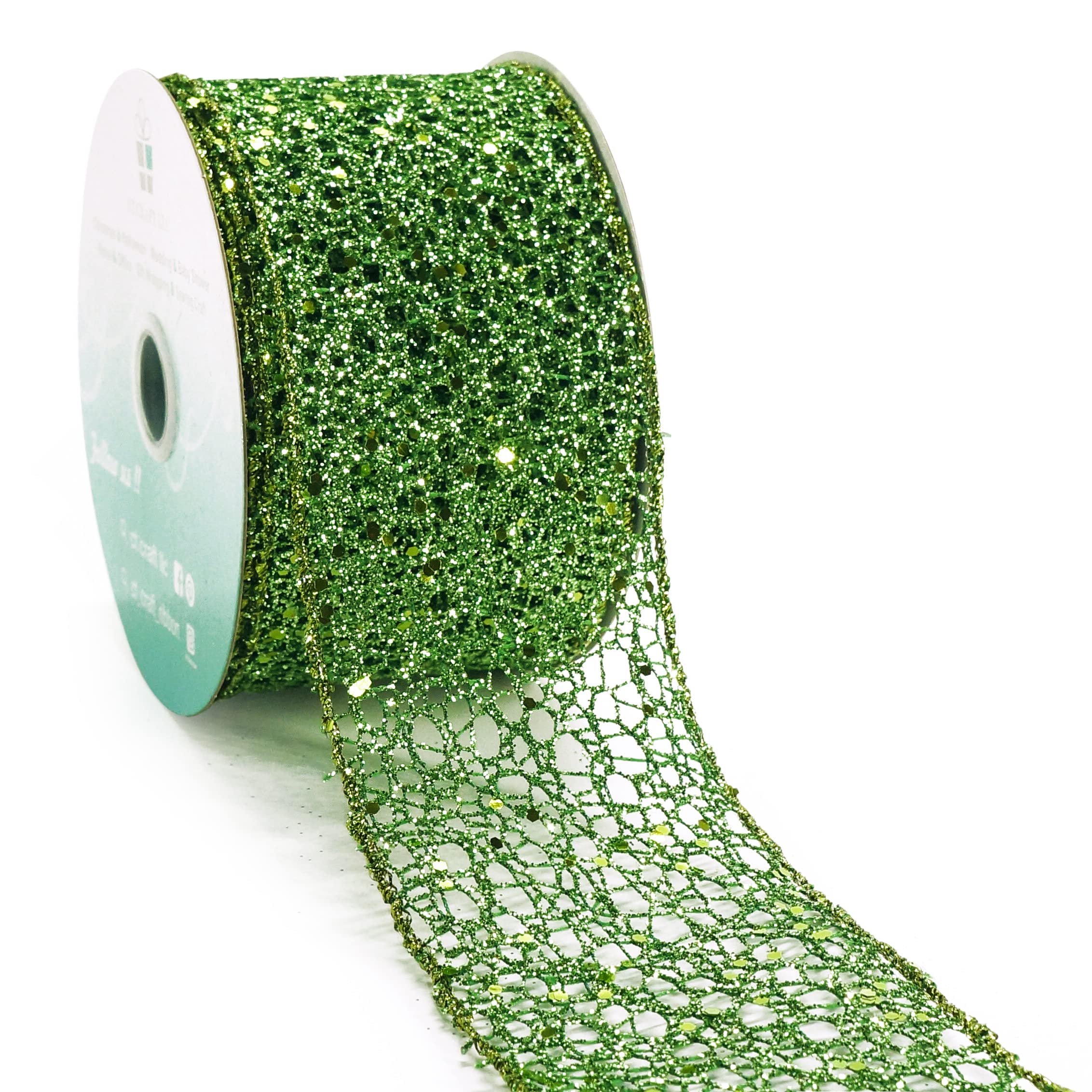 CT CRAFT LLC Sparkling Glitter Mesh Wired Ribbon 2.5" x 20 Yards Green ...