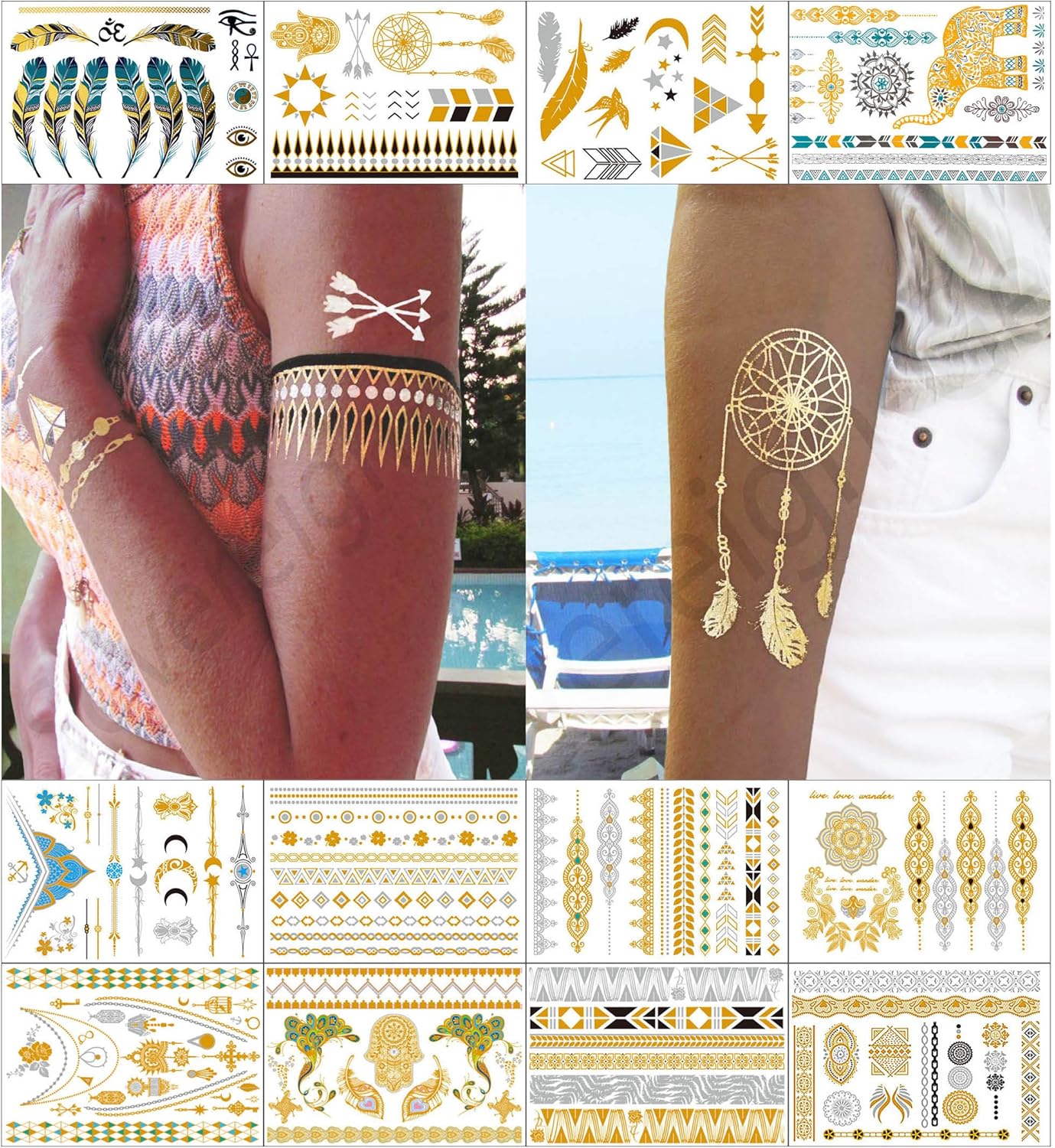 Metallic Temporary Transfer Tattoos for Women Teens Girls - 12 Sheets ...