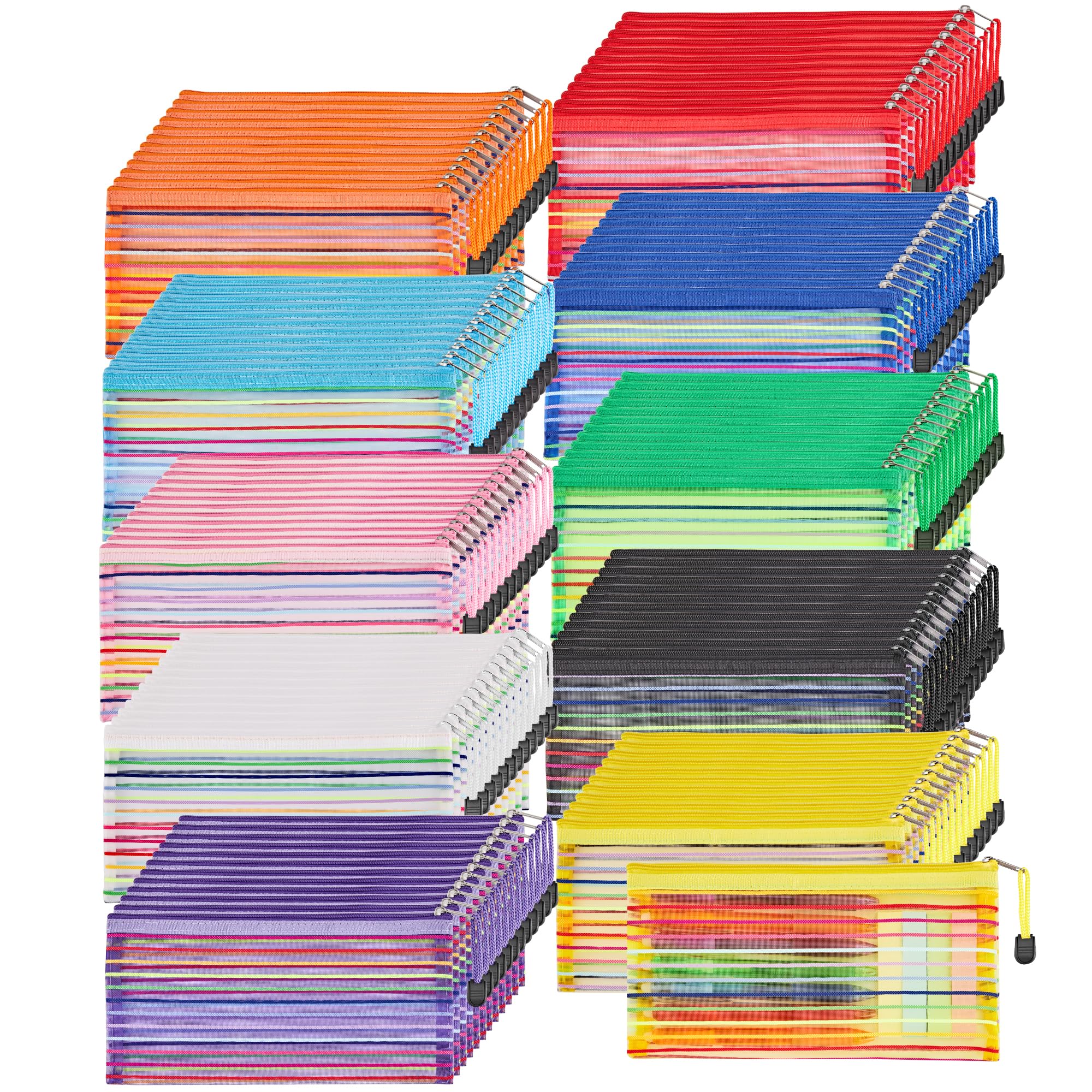 JARLINK 120 Pack Mesh Zipper Pouch, Zipper Pouch bulk in 10 Colors ...