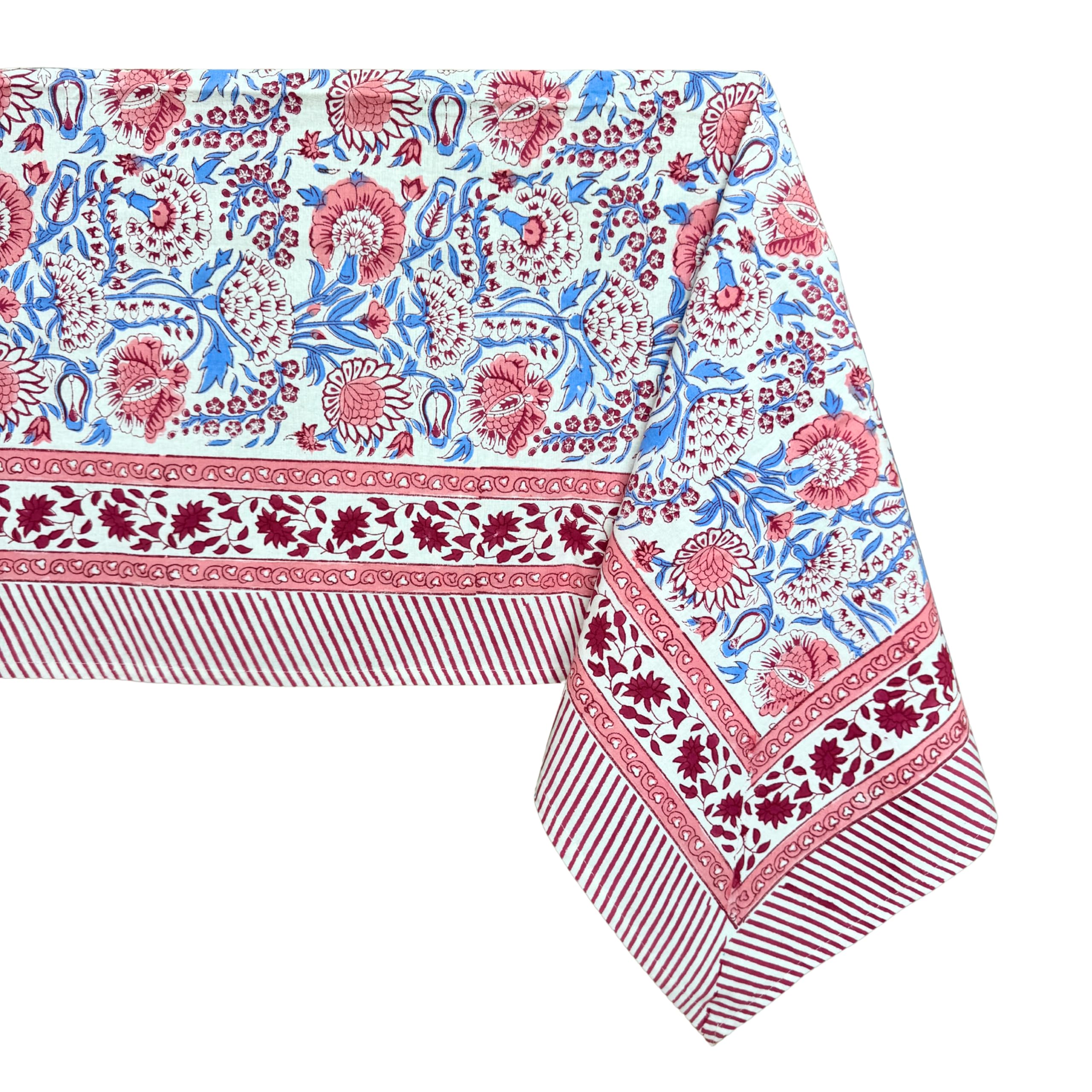 ATOSII Jolie 100% Cotton Rectangle Tablecloth, Handblock Floral Linen ...