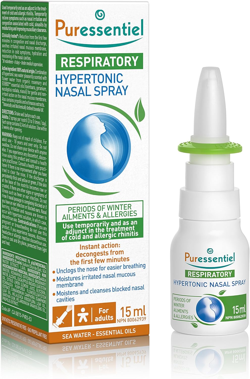 Puressentiel - Respiratory Hypertonic Nasal Spray - Decongests the nose ...