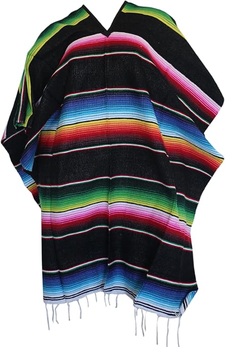 Amazon.com: Del Mex (TM) BLACK Mexican Serape Poncho Pancho: Clothing