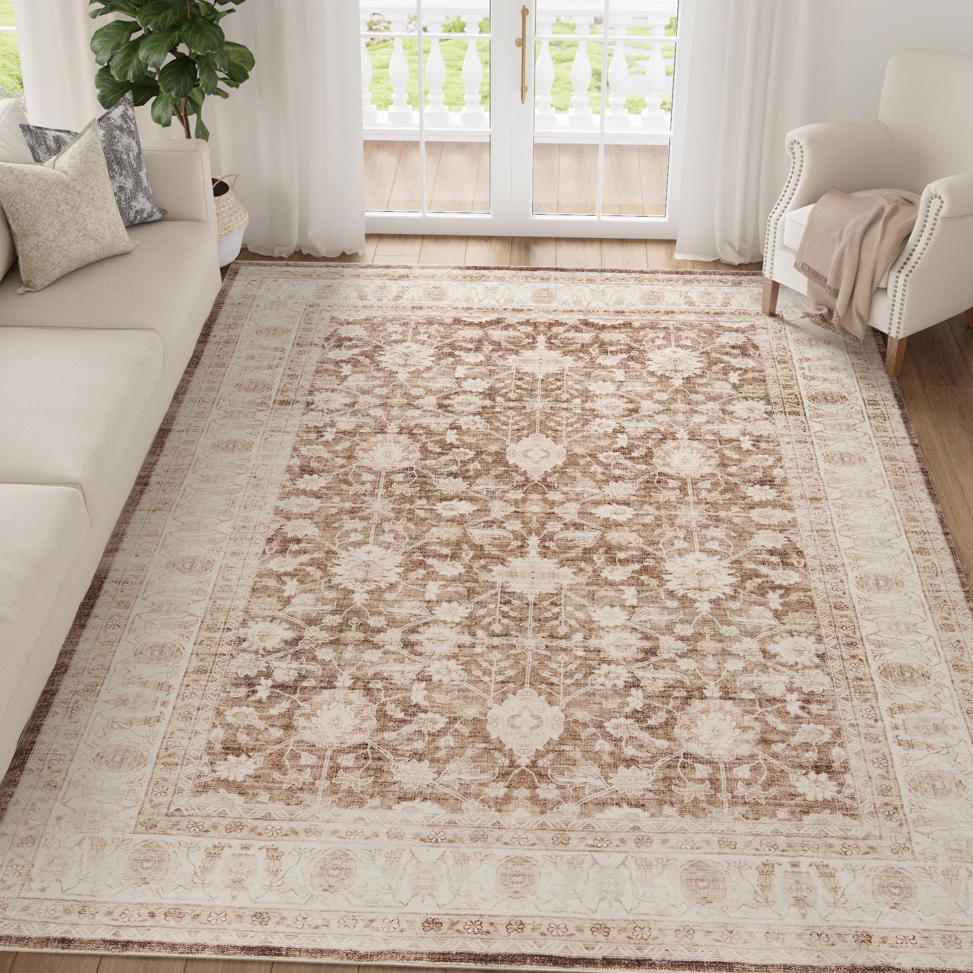 jinchan Area Rug 6x9 Washable Floral Oriental Carpet Accent Indoor ...