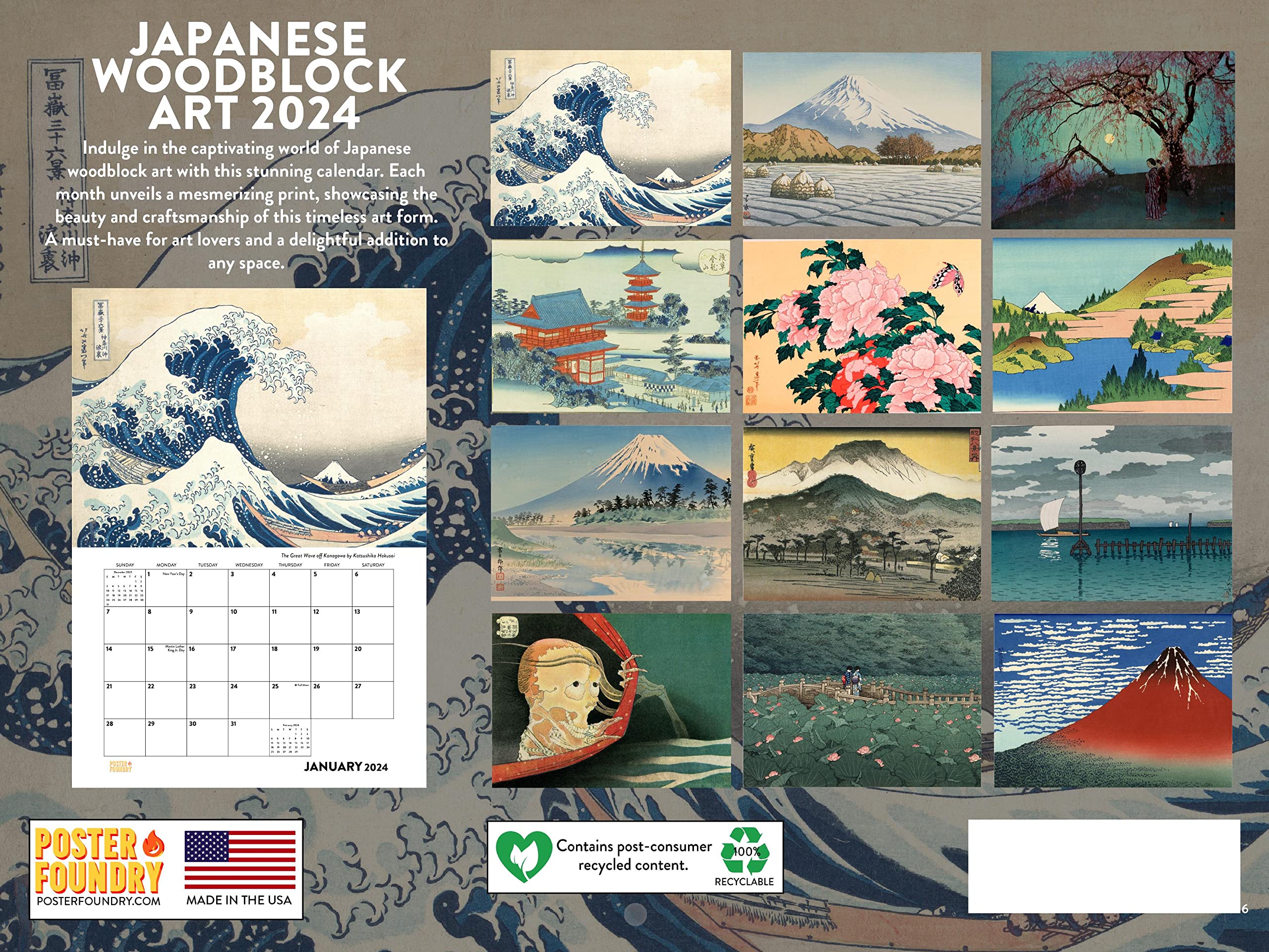 Mua Japanese Woodblock Art Calendar 2025 Monthly Wall Calender 12 Month ...