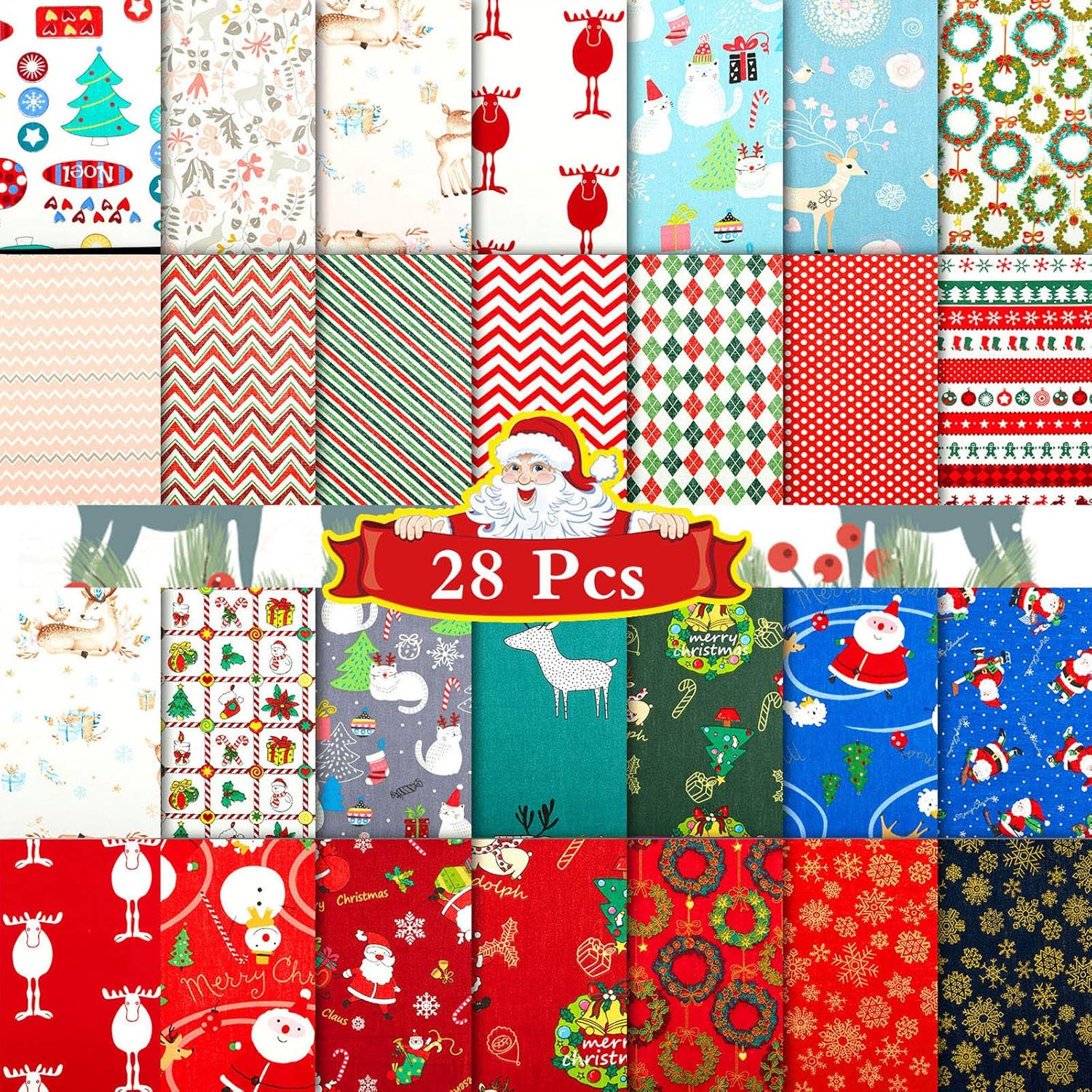 28 Pieces Christmas Fat Quarters Fabric Christmas Fabric Quilting ...