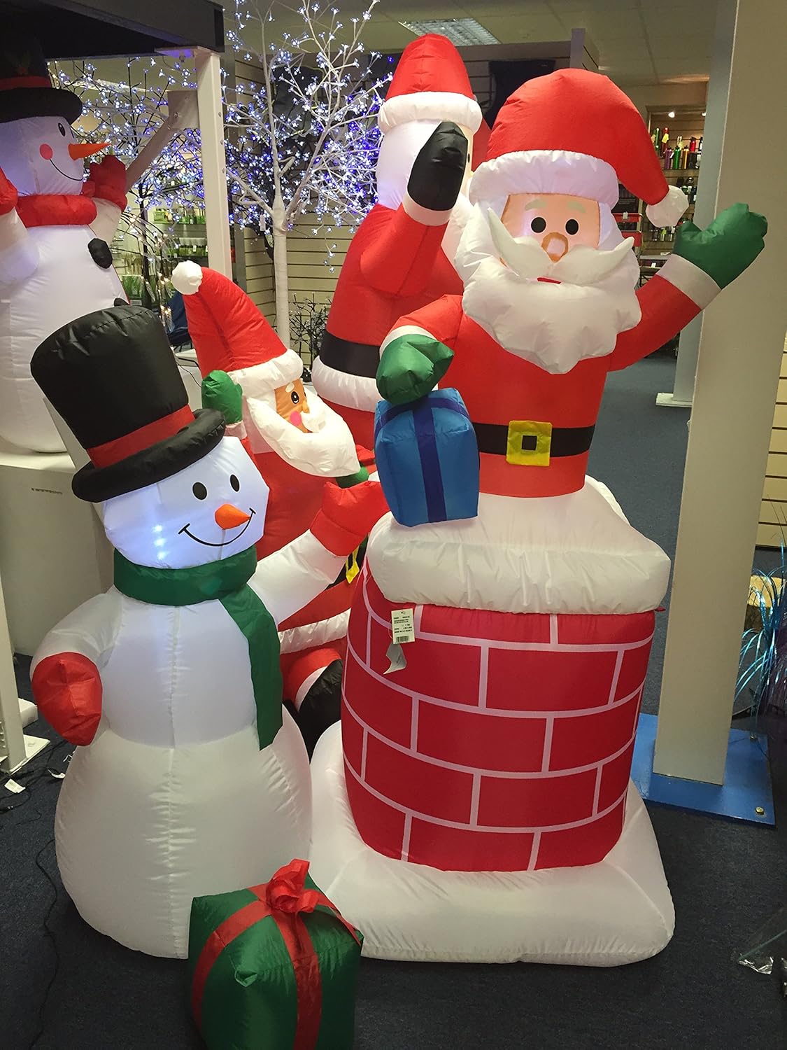 150cm (5ft) Santa in Chimney & Snowman with Present Christmas Outdoor ...