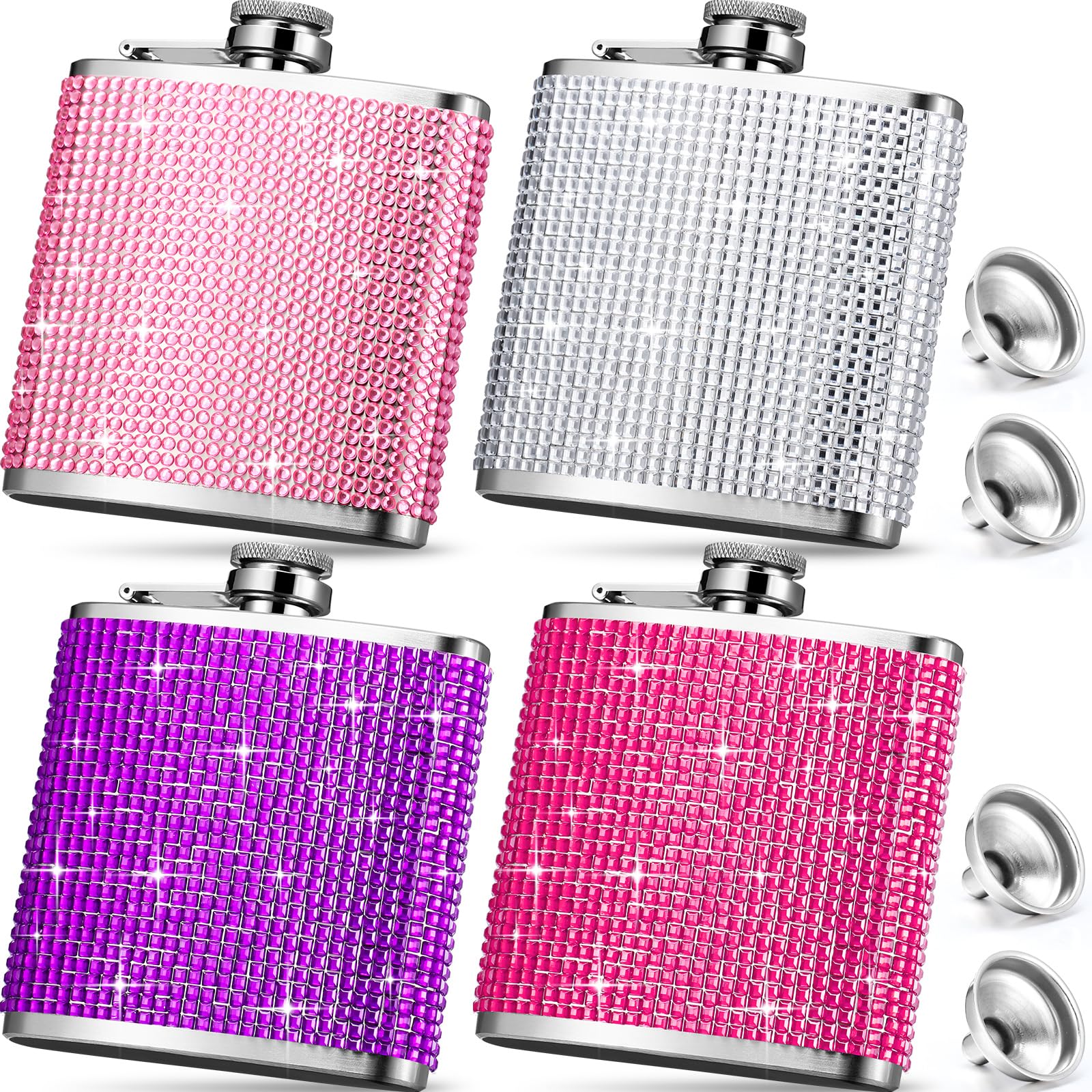 Umigy 4 Pcs Diamond Flasks for Liquor for Women, 6 oz Glitter Hip Flask ...