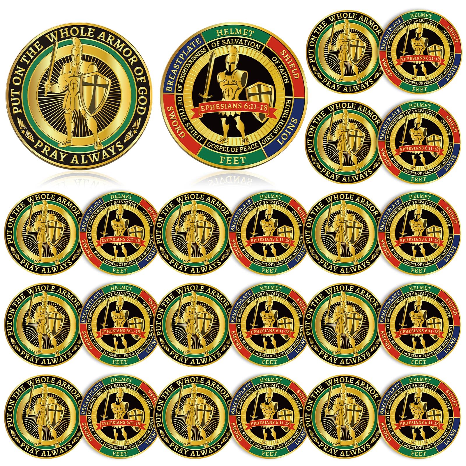Nosiny 20 Pcs Armor of God Coins Metal Christian Challenge Coins for ...