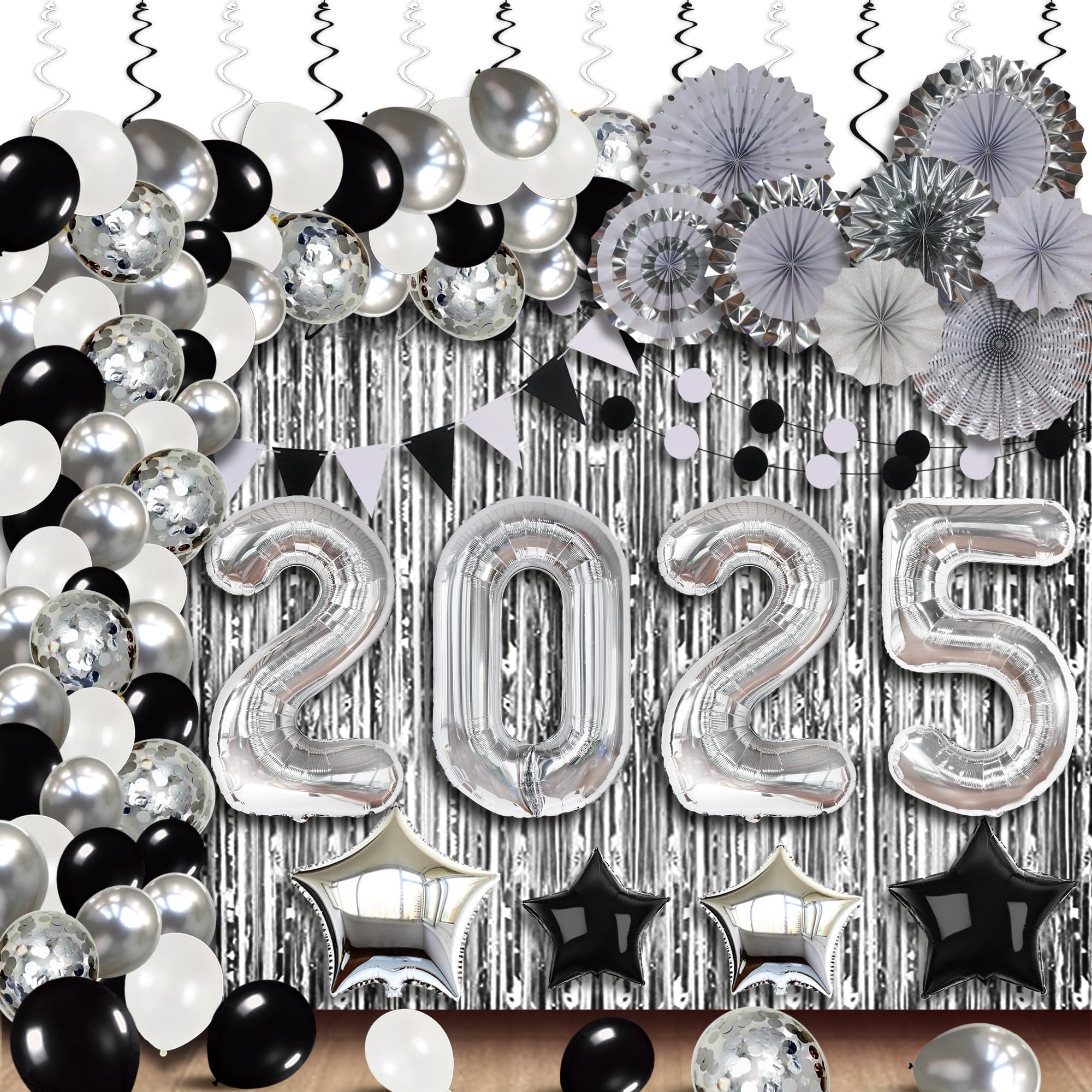 KatchOn, Sliver and Black NYE Decorations 2025 - Huge Set, Pack of 154 ...