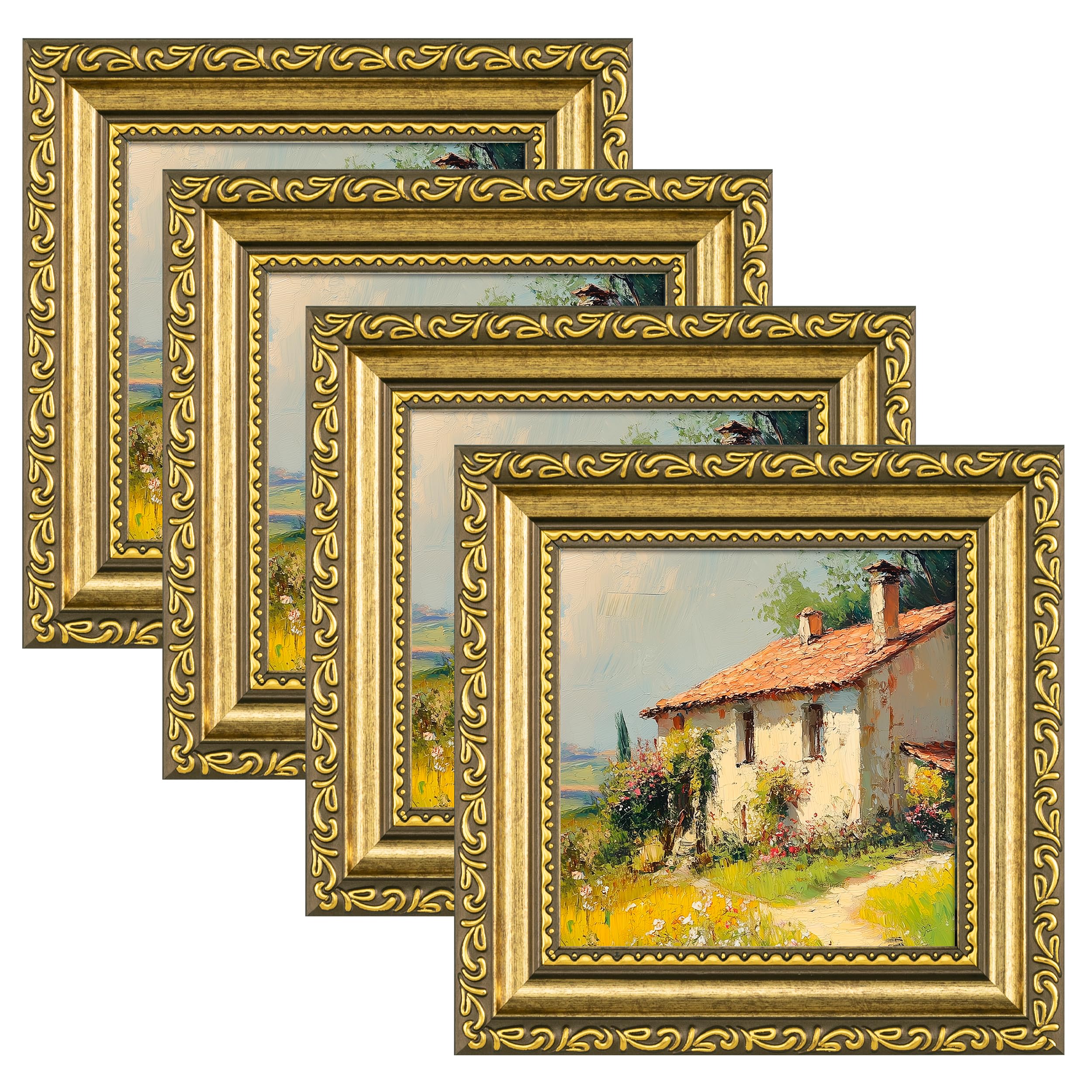 eletecpro 4x4 Picture Frames Set of 4, Ornate Vintage Photo Frames with ...