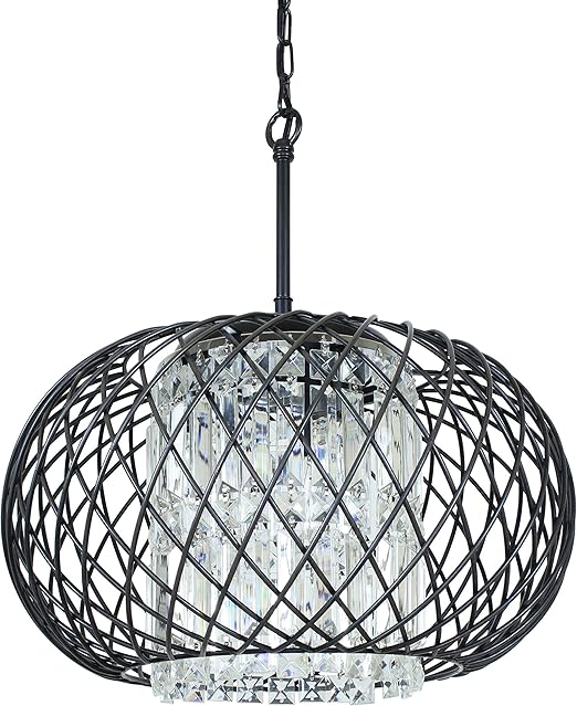 Edvivi 3-Lights Antique Black Round Drum Shade Crystal Chandelier ...
