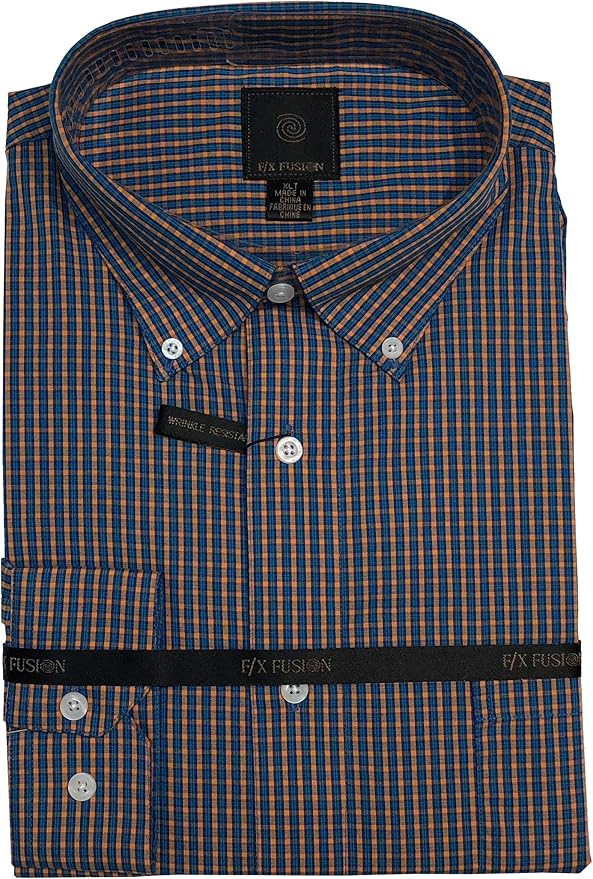 FX Fusion Grid Check Long Sleeve Sportshirt (X-Large Tall, D262) at ...
