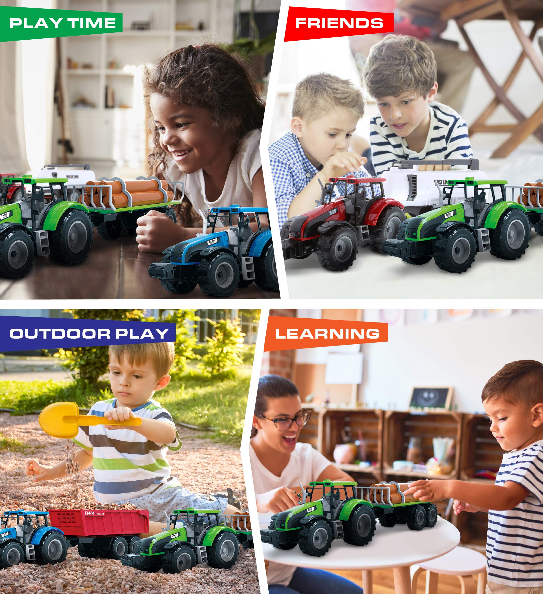 Mua Friction Powered Farm Tractor Trucks - 16-inch Tractor Trailer Toys ...