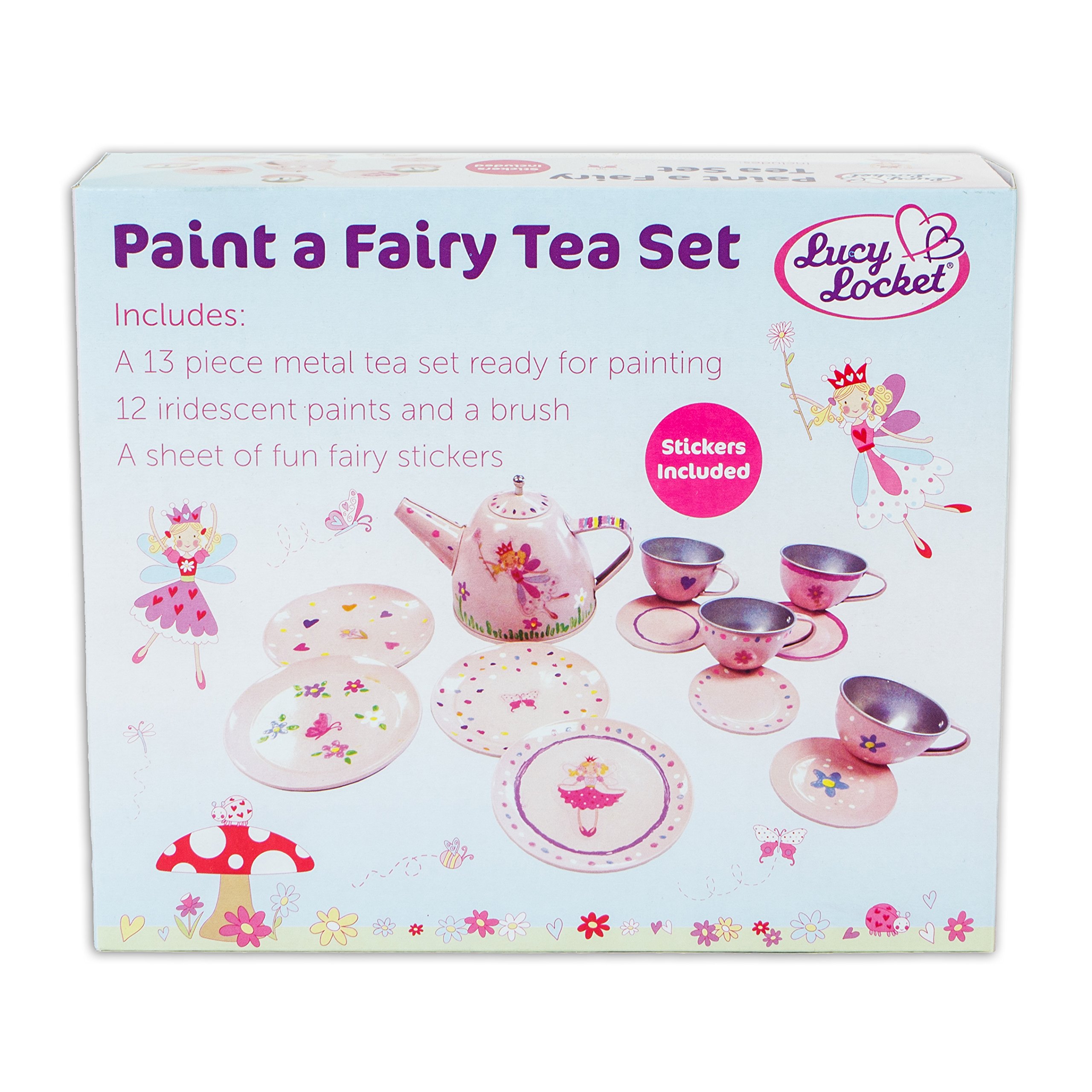 Lucy Locket Fairy Tale Kids Paint a Tea Set (13 Piece Tin Tea Set) Kids ...