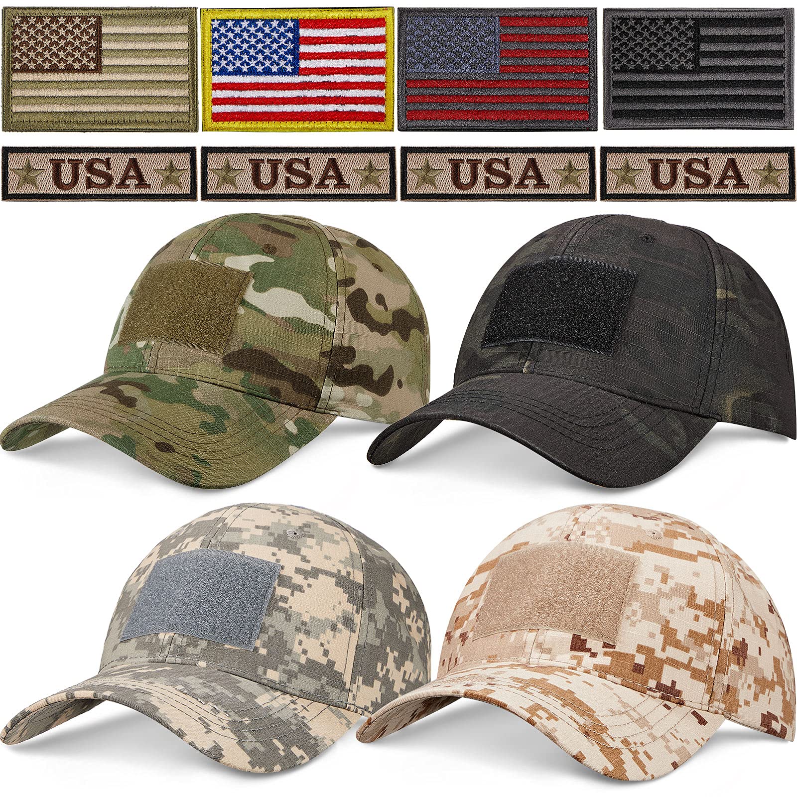 Geyoga 4 Pieces Tactical Flag Hat Military Patch Hat USA Flag Operator ...