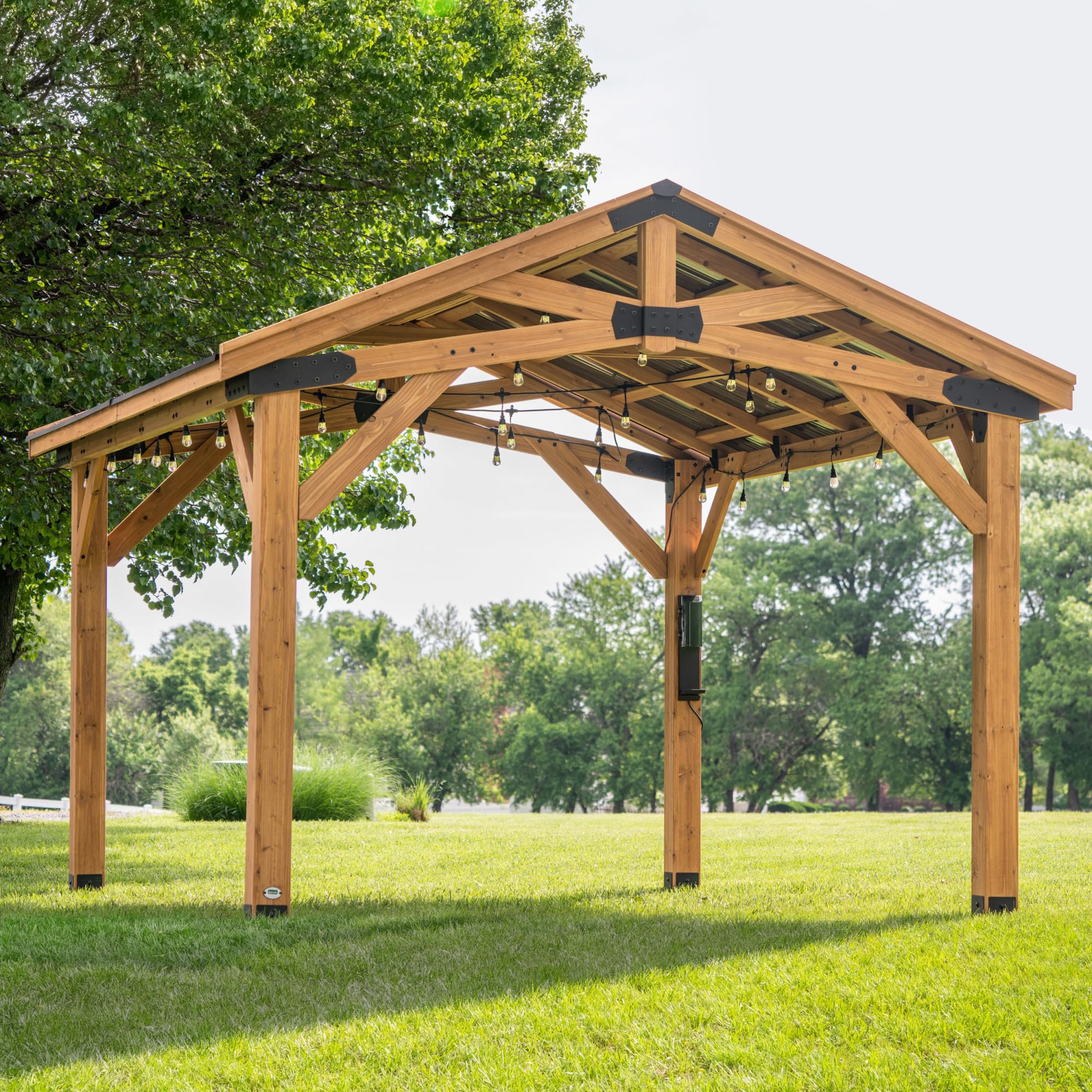 Backyard Discovery Norwood 14' X 12' Cedar Wood Outdoor Gazebo Pavilion ...