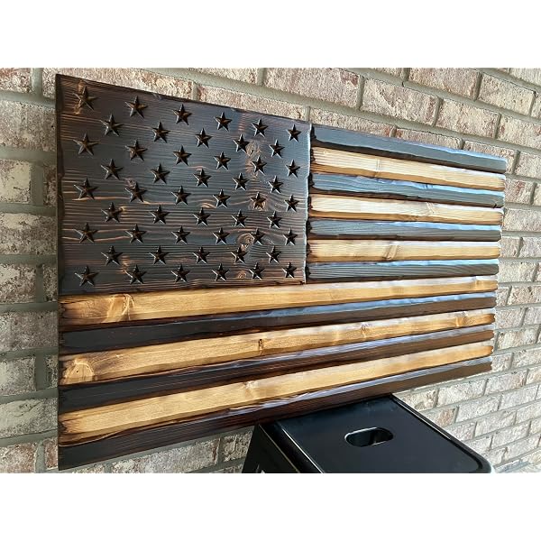Us Heart Flag Wood Rustic