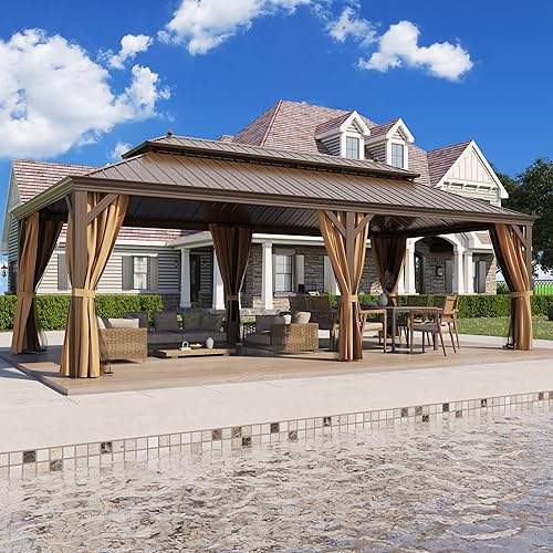 12'x24' Hardtop Gazebo Outdoor Aluminum Patio Gazebo Double Roof ...