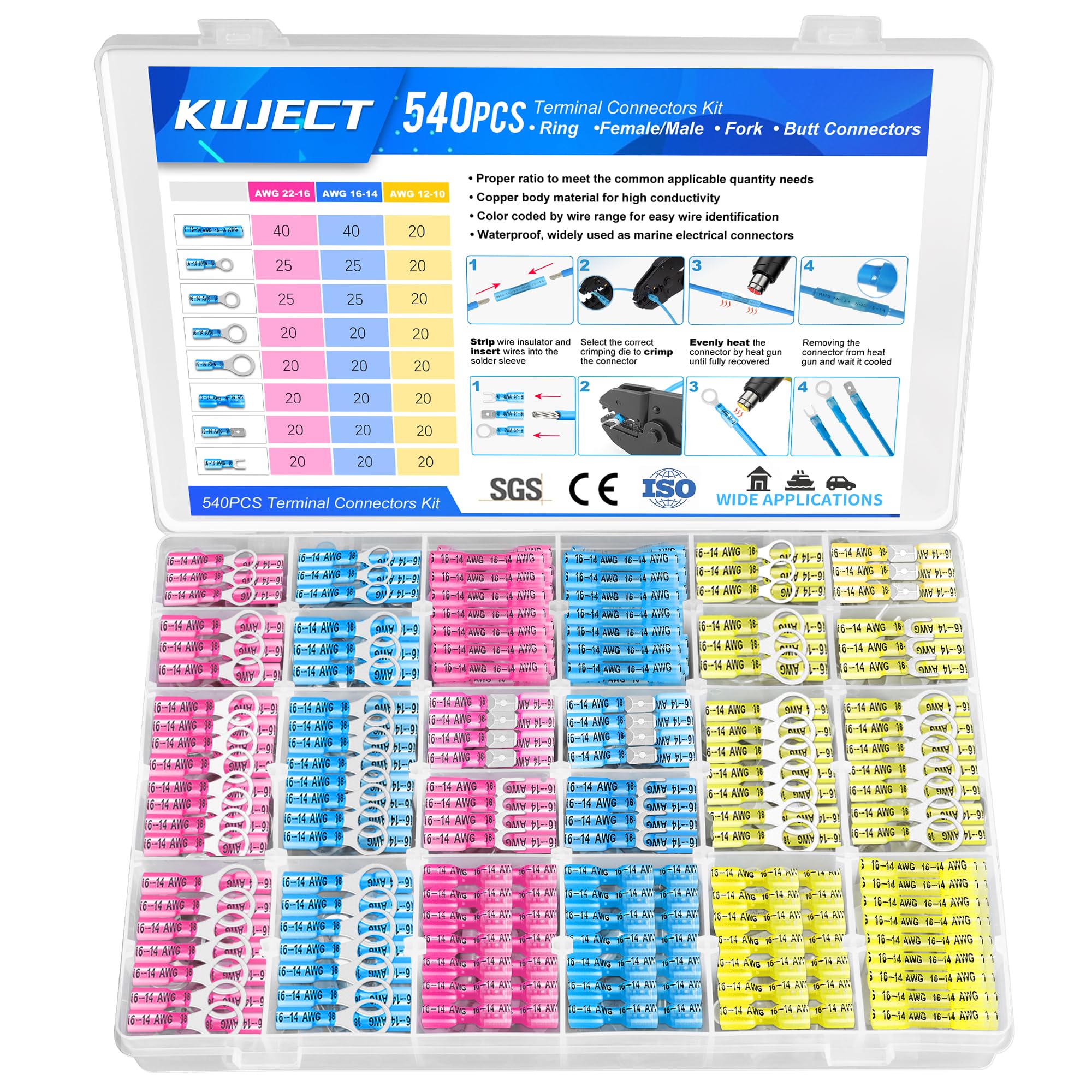 Kuject 540PCS Heat Shrink Wire Connectors Kit, Electrical Waterproof ...