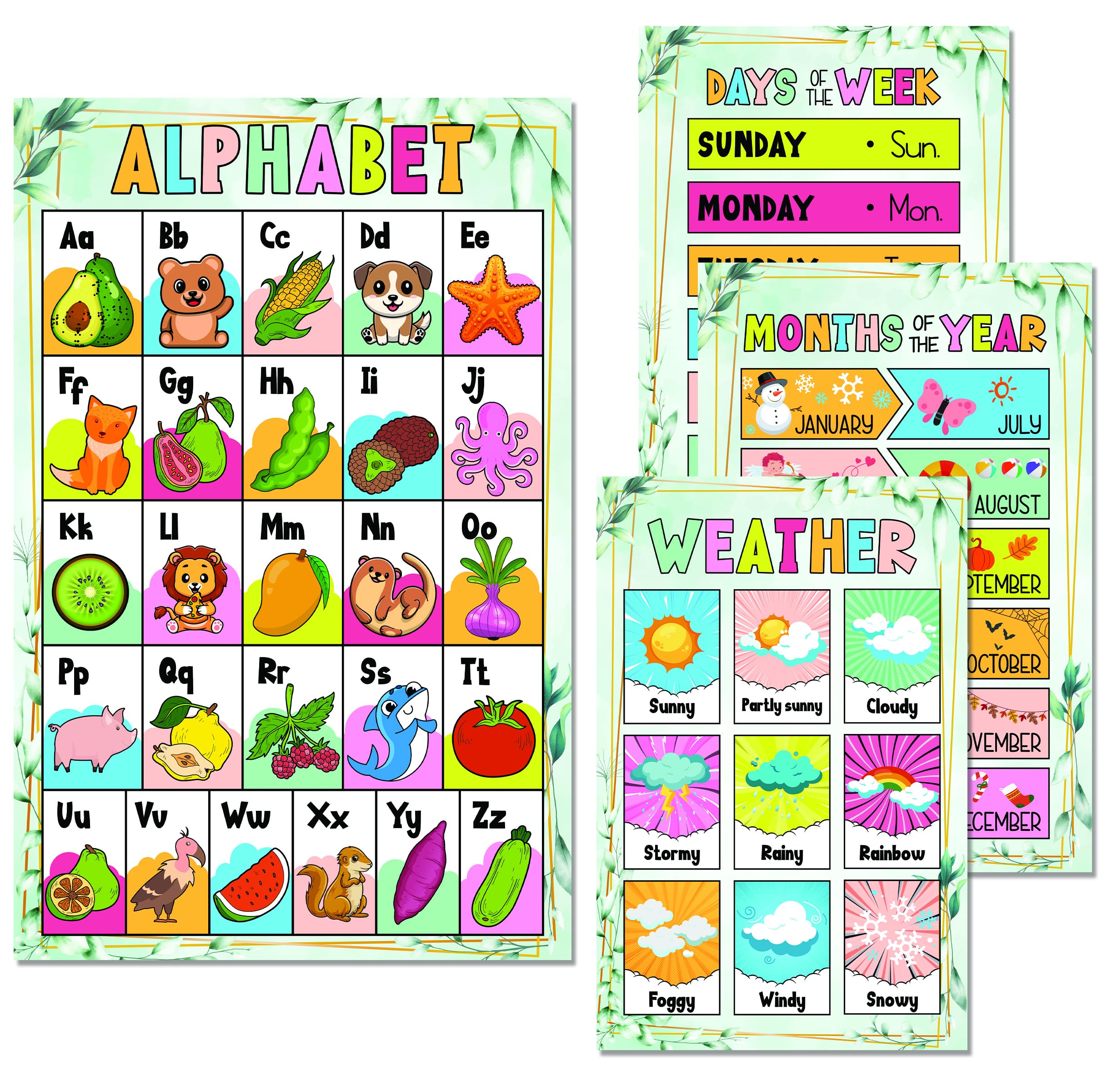 Set 4pcs Preschool posters classroom - Alphabet Poster For Toddlers ...