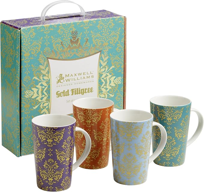Maxwell & Williams 450 ml Porcelain Gold Filigree Mug in Gift Box, Set ...