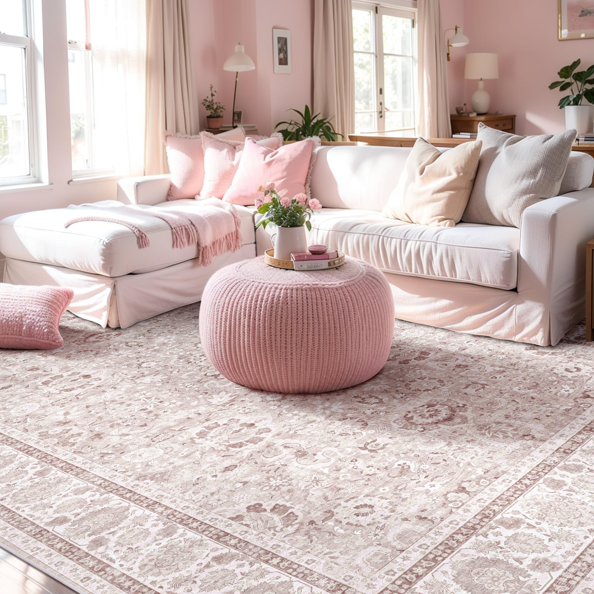 Pink Nursery Rug Large Area Rugs for Living Room Vintage Rug Boho ...