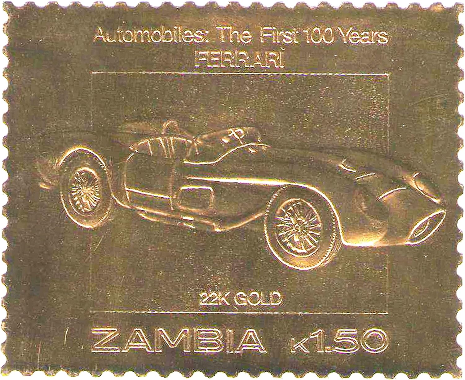 22K Carat Gold Leaf auto 100 classic car stamps FERRARI / 1987 / Zambia ...