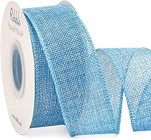 Amazon.com : Ribbli Baby Blue Burlap Wired Ribbon,1-1/2” Inch x ...