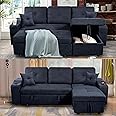 Amazon.com: Eafurn L-Shaped Convertible Sleeper Sectional Sofa Couch Bed w/Chaise Lounge & Cup ...