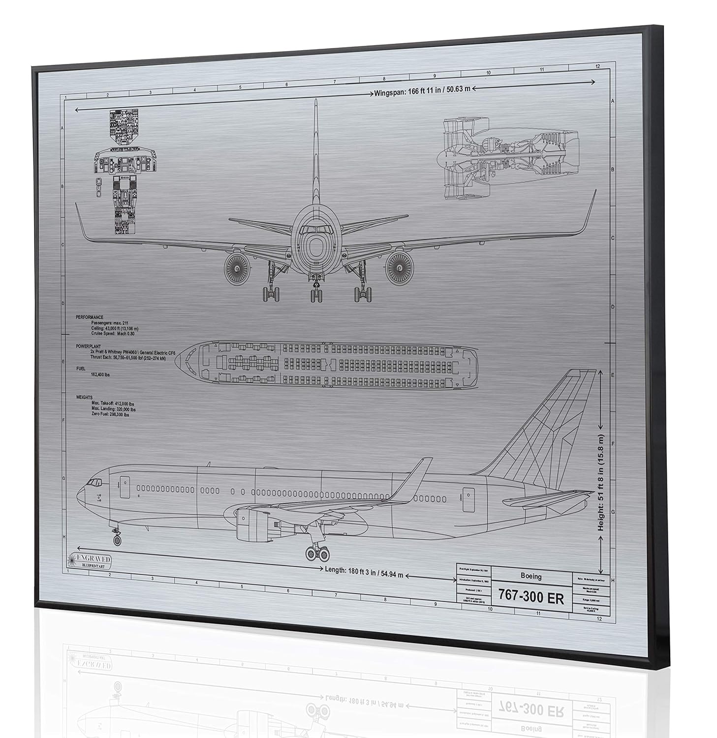 Amazon.com: Boeing 767-300ER Blueprint Artwork-Laser Marked ...