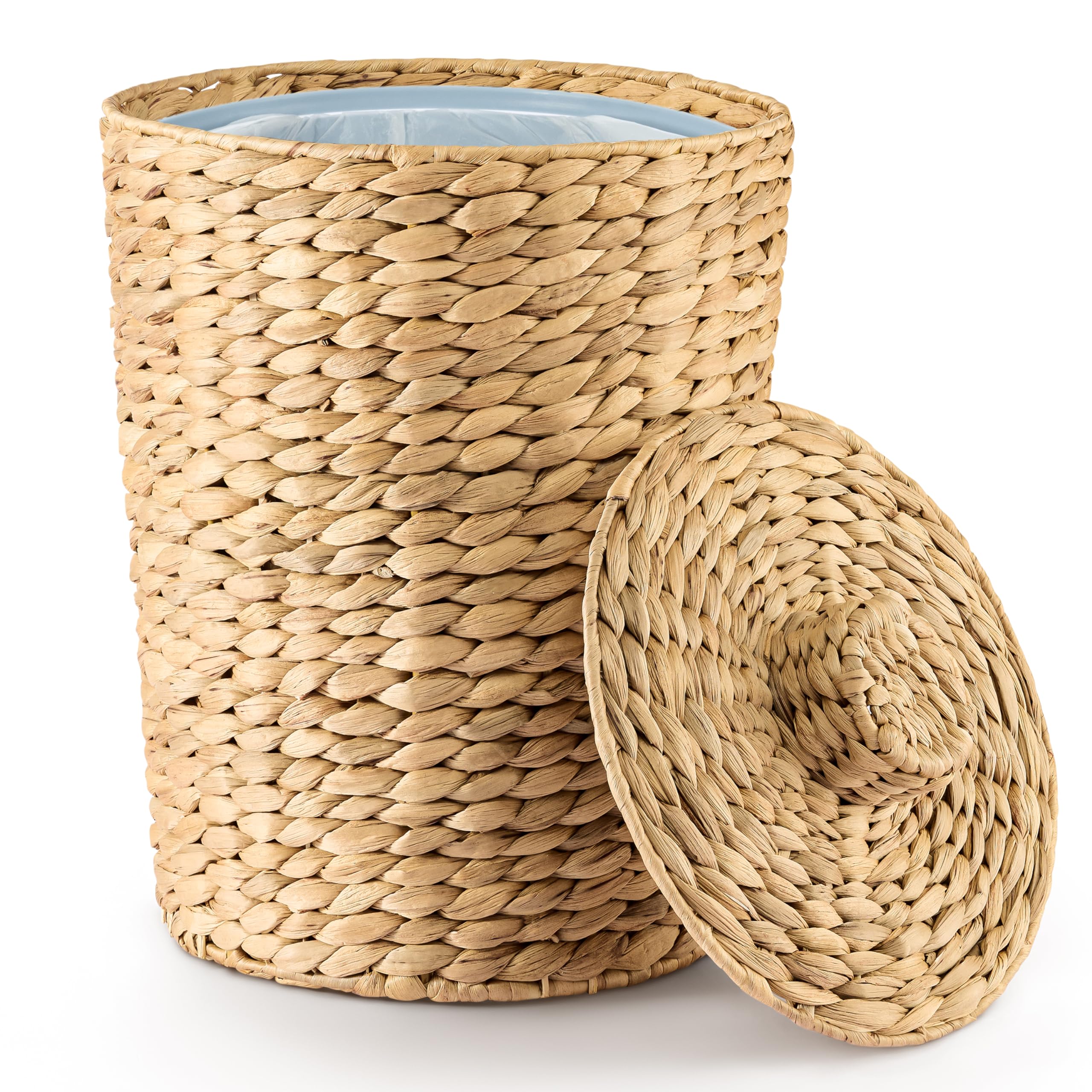 Tidita 3 Gallons Wicker Woven Waste Basket with Lid - Water Hyacinth ...