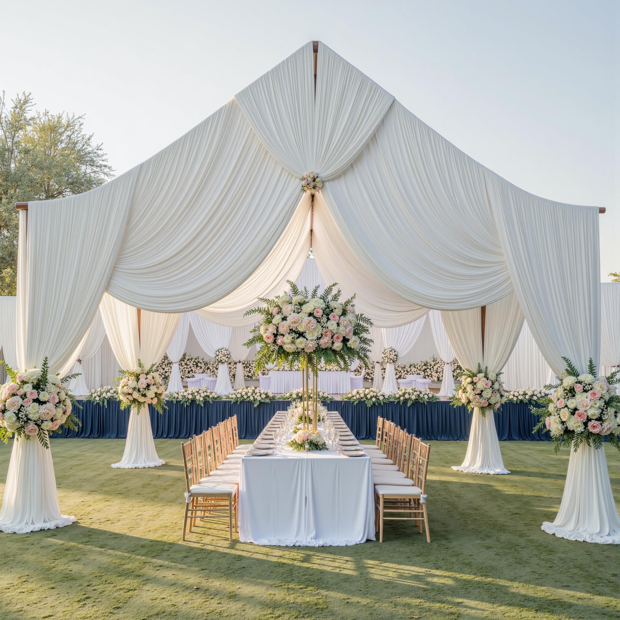 PartyVillage 50ftx40ft Ivory Ceiling Curtain for Wedding Parties – 10 ...
