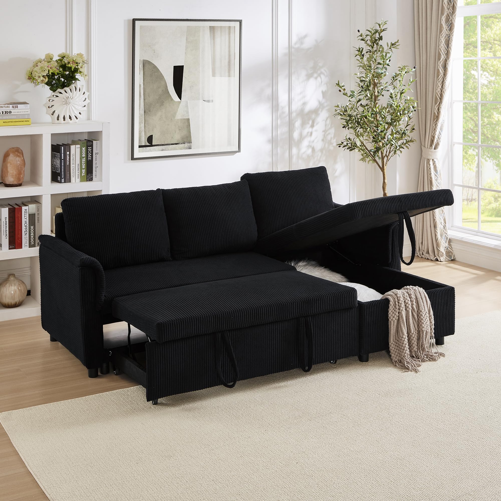 Ball & Cast L-Shape Reversible Sectional Sleeper Sofa Bed 4 in 1 Pull ...