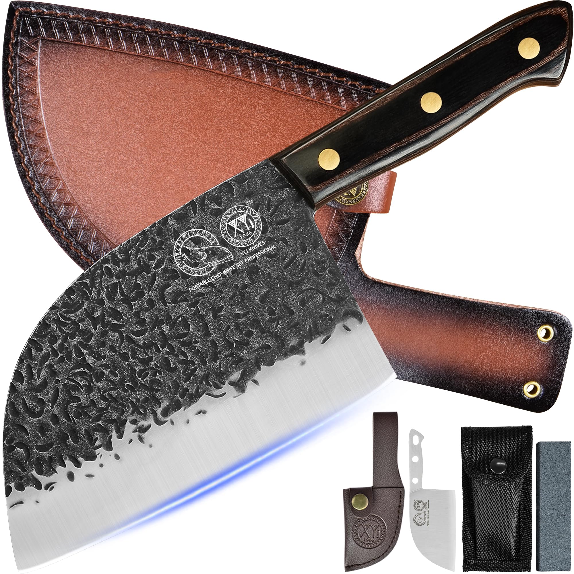 XYJ FULL TANG 7-inch Serbian Butcher Knife Multipurpose Chinese Chef ...