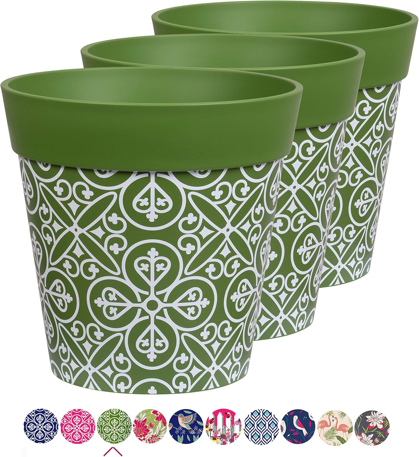 Hum Flowerpots, set of 3 green plastic Maroc Tile, colourful planters ...