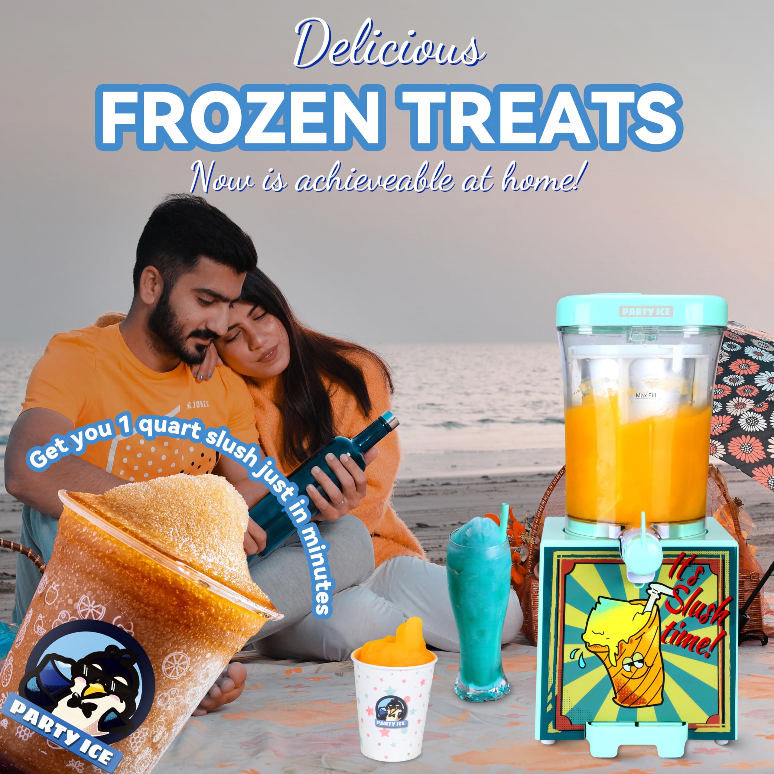 Party Ice Slushie Machine for Home with 10 Cups & Spoon straws ...