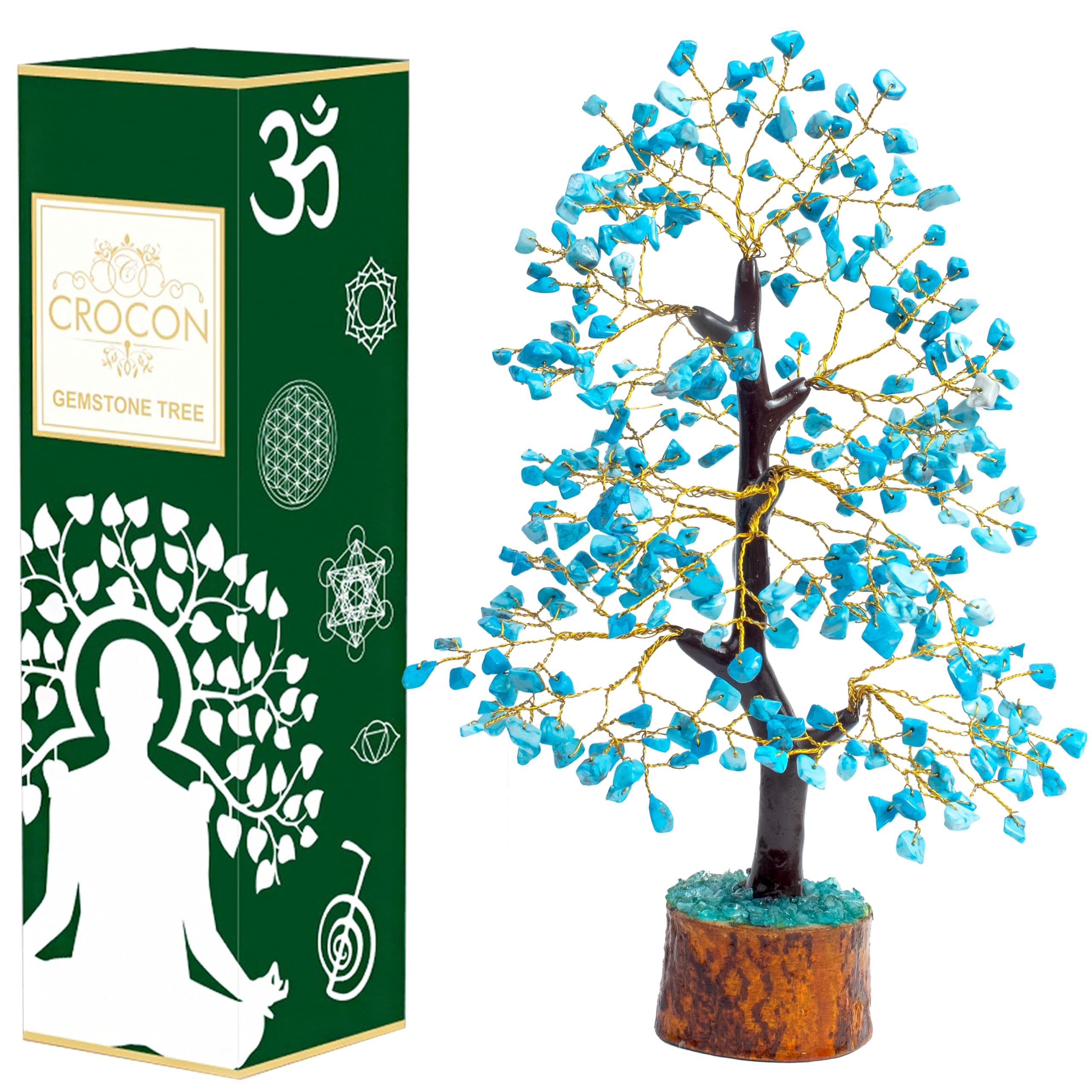 Crocon Turquoise Gemstone Tree Feng Shui Figurine Money Bonsai Good ...