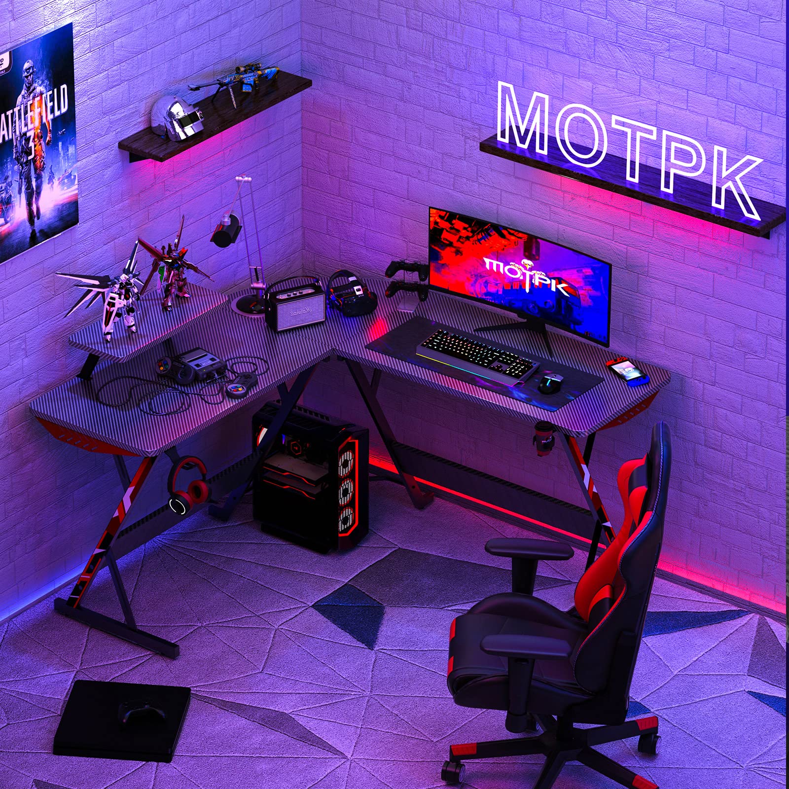 Mua L Shaped Gaming Desk with Carbon Fiber Surface, Corner Computer ...