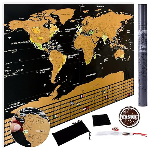 Scratch Off World Map Deluxe Edition Poster - with Country Flags. Track ...