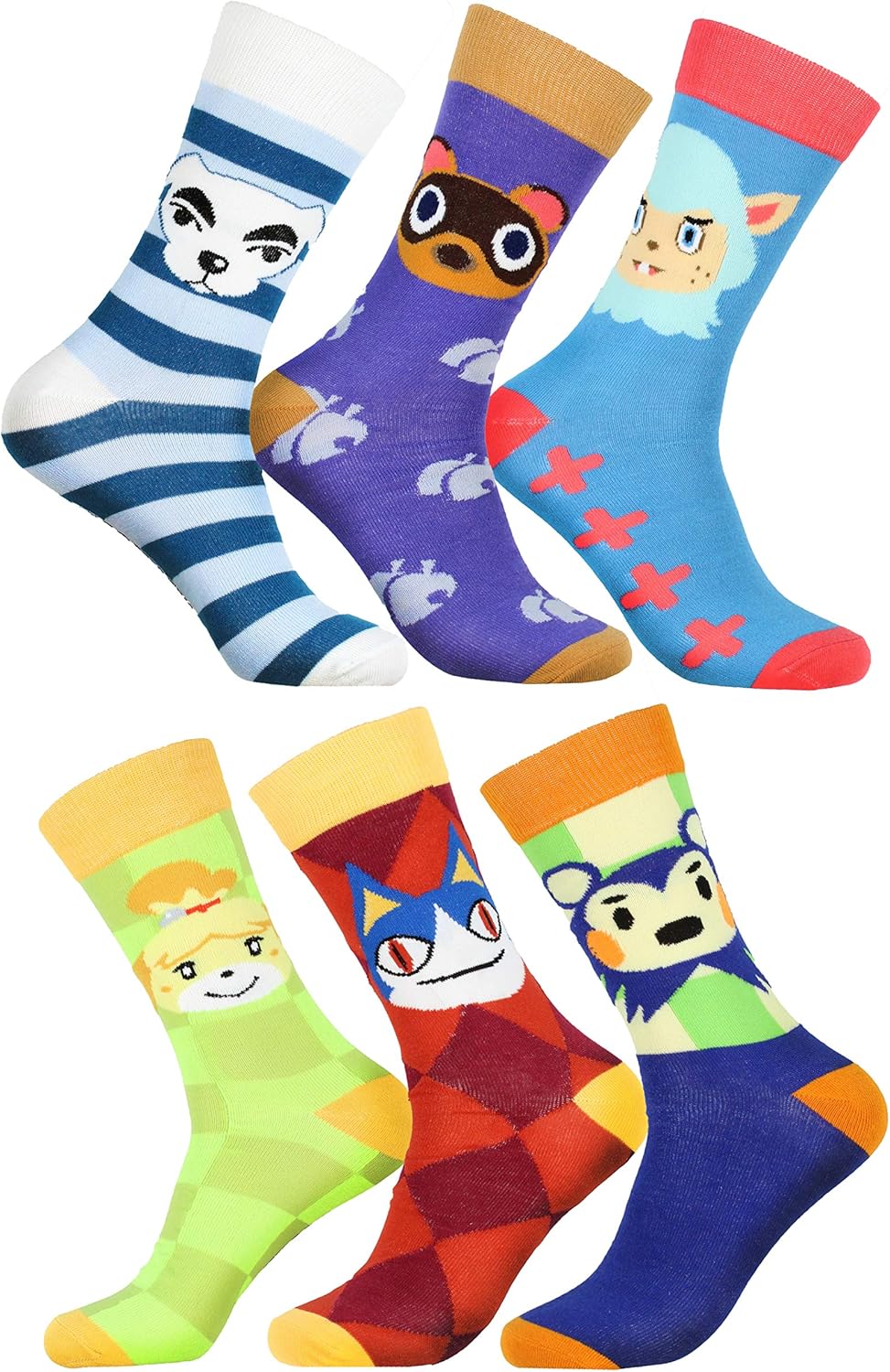 Animal Crossing New Horizons Character Designs 6 Pack Adult Crew Socks ...