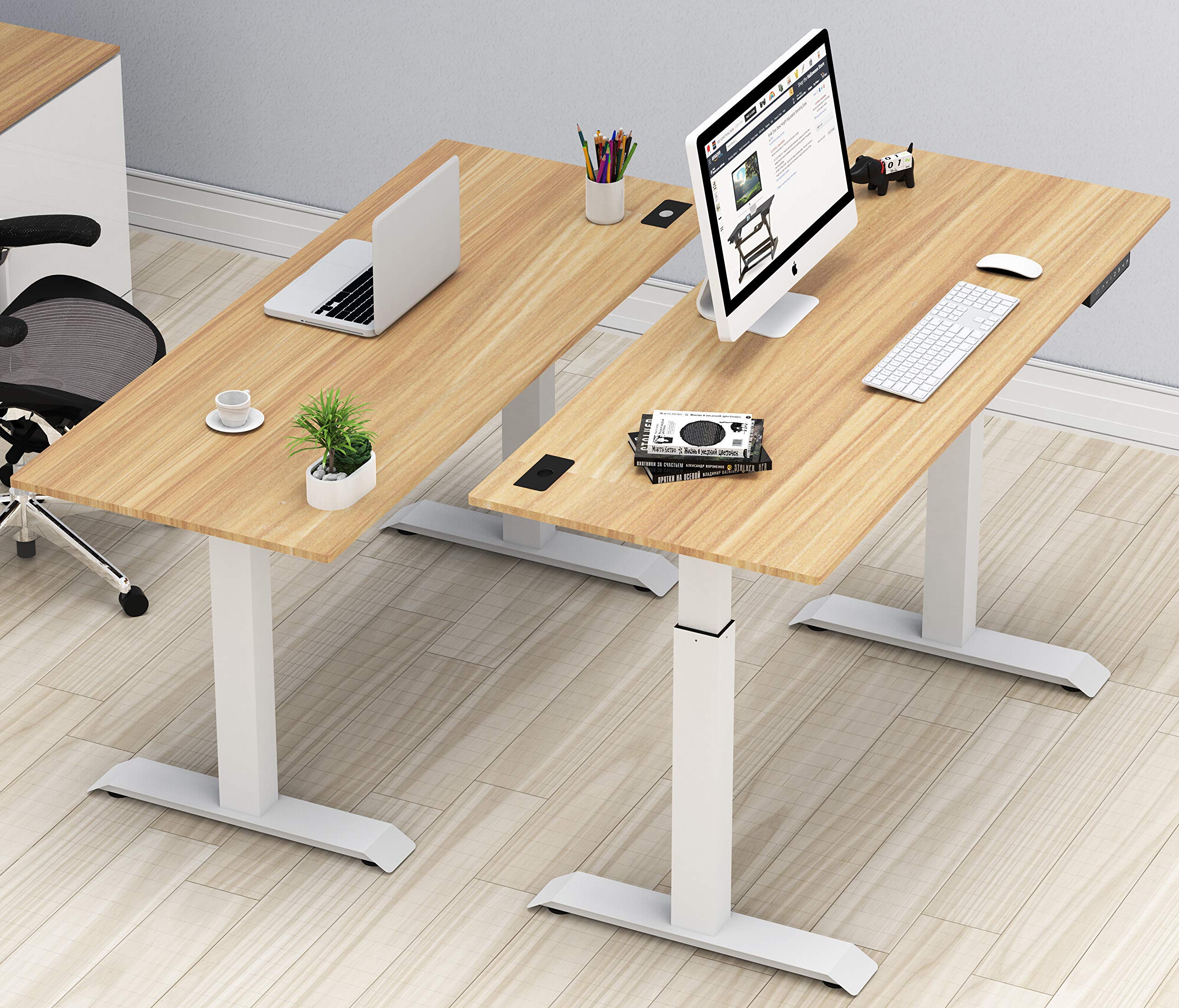 SHW Electric Height Adjustable Computer Desk 48 X 24 Inches Maple