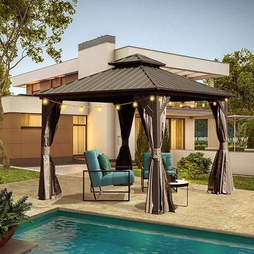 Domi 8' x 8' Hardtop Gazebo Permanent Metal Gazebo with Galvanized ...