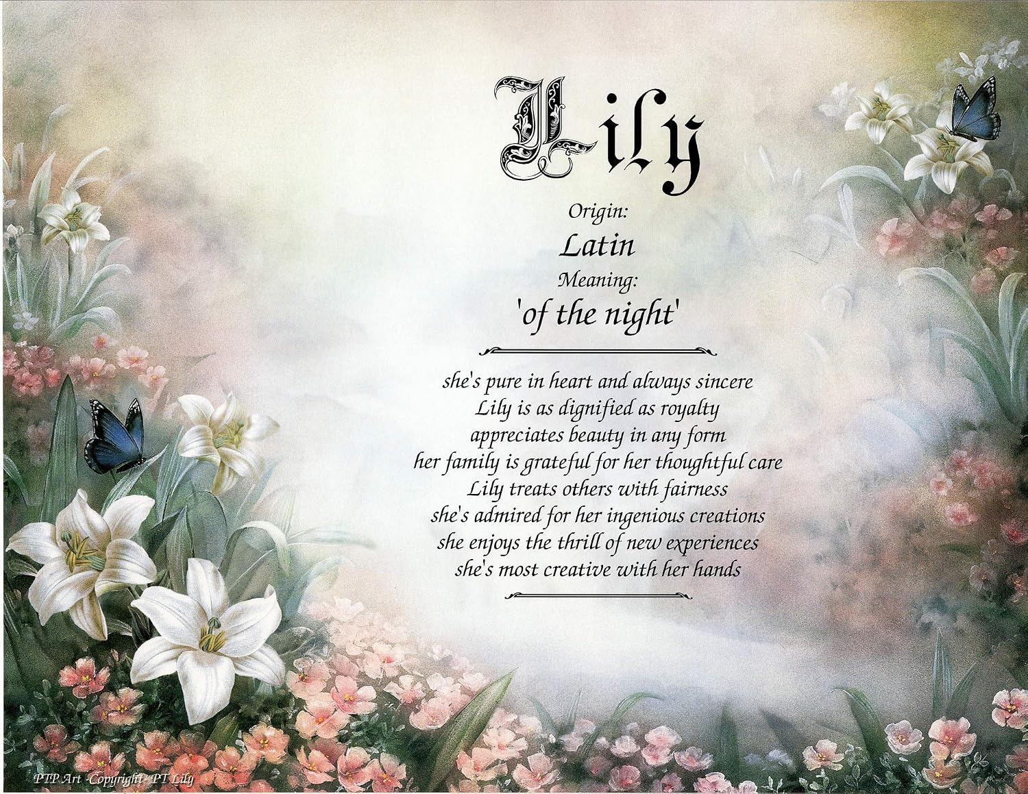 Personalized ANY First Name Meaning Keepsake Print 8 5 X 11 LILY