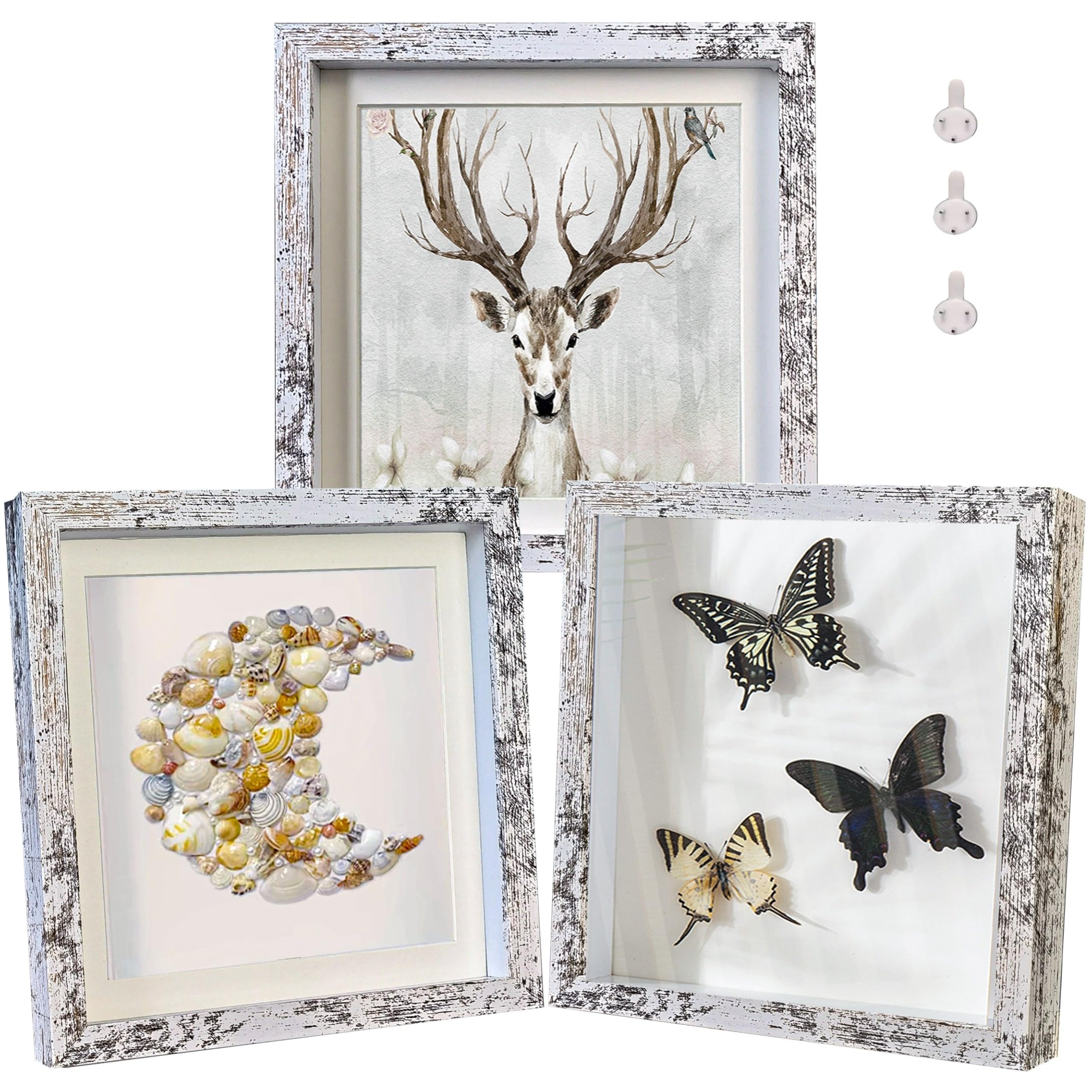 Houstimi 3 Pack 8x8 Shadow Box Frame Rustic Shadow Box Display Case ...