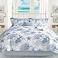 Amazon.com: Coastal Bedding King Size Coastal Quilt with 2 Shams, Nautical Bedding Beach ...