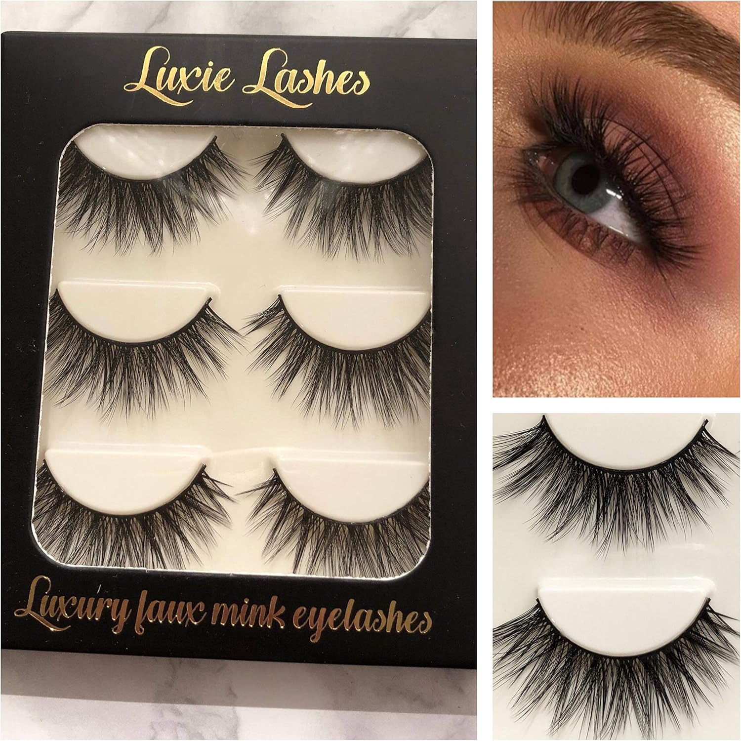 LUXIE LASHES 3D Luxury Fluffy Faux Mink Natural Silky Strip Fake Long ...