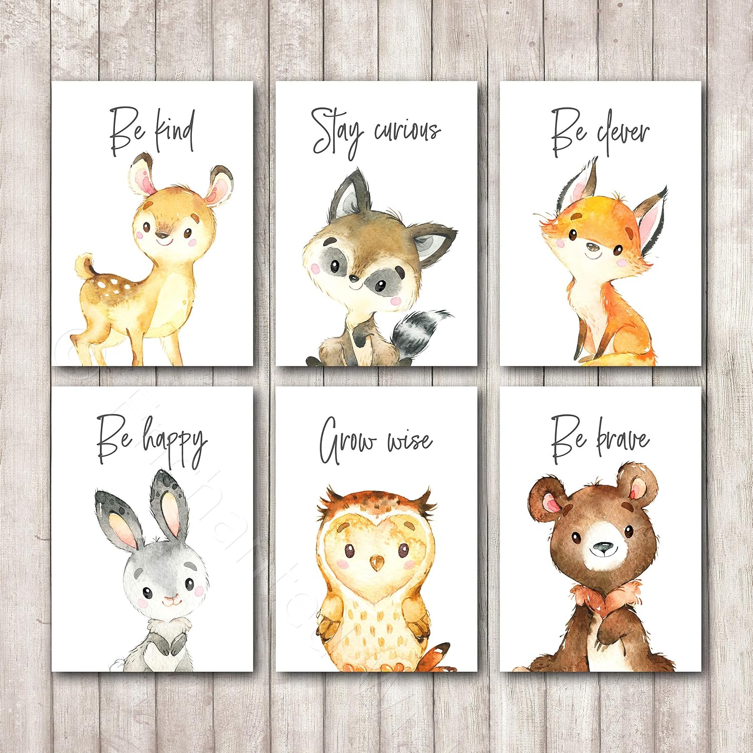 Woodland Animal Quote Nursery Prints Set of 6, Nursery Wall Art, Animal ...