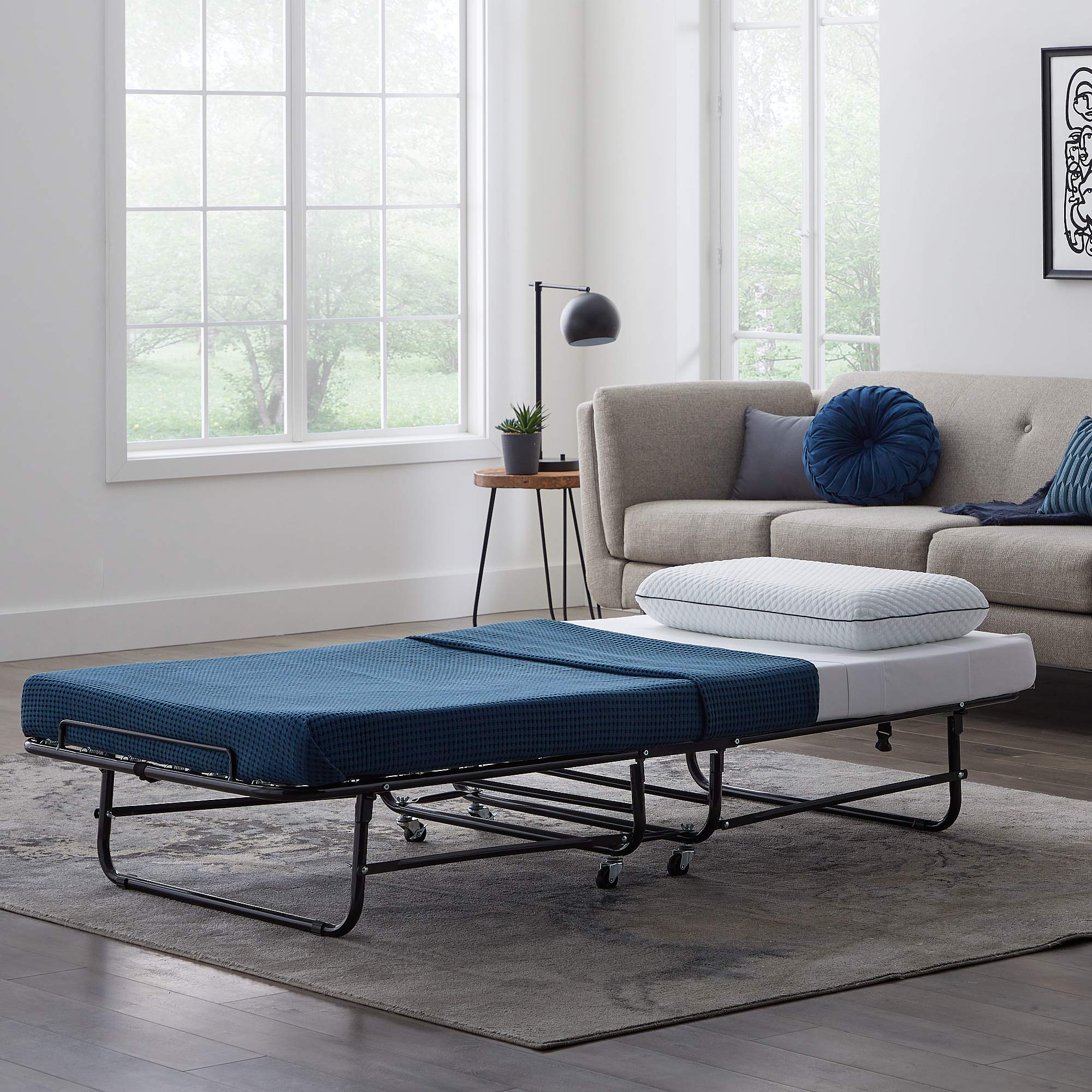 LUCID Rollaway Folding Guest Bed With 4 Inch Memory Foam Mattress LUCID Rollaway Folding Guest Bed With 4 Inch Memory Foam Mattress